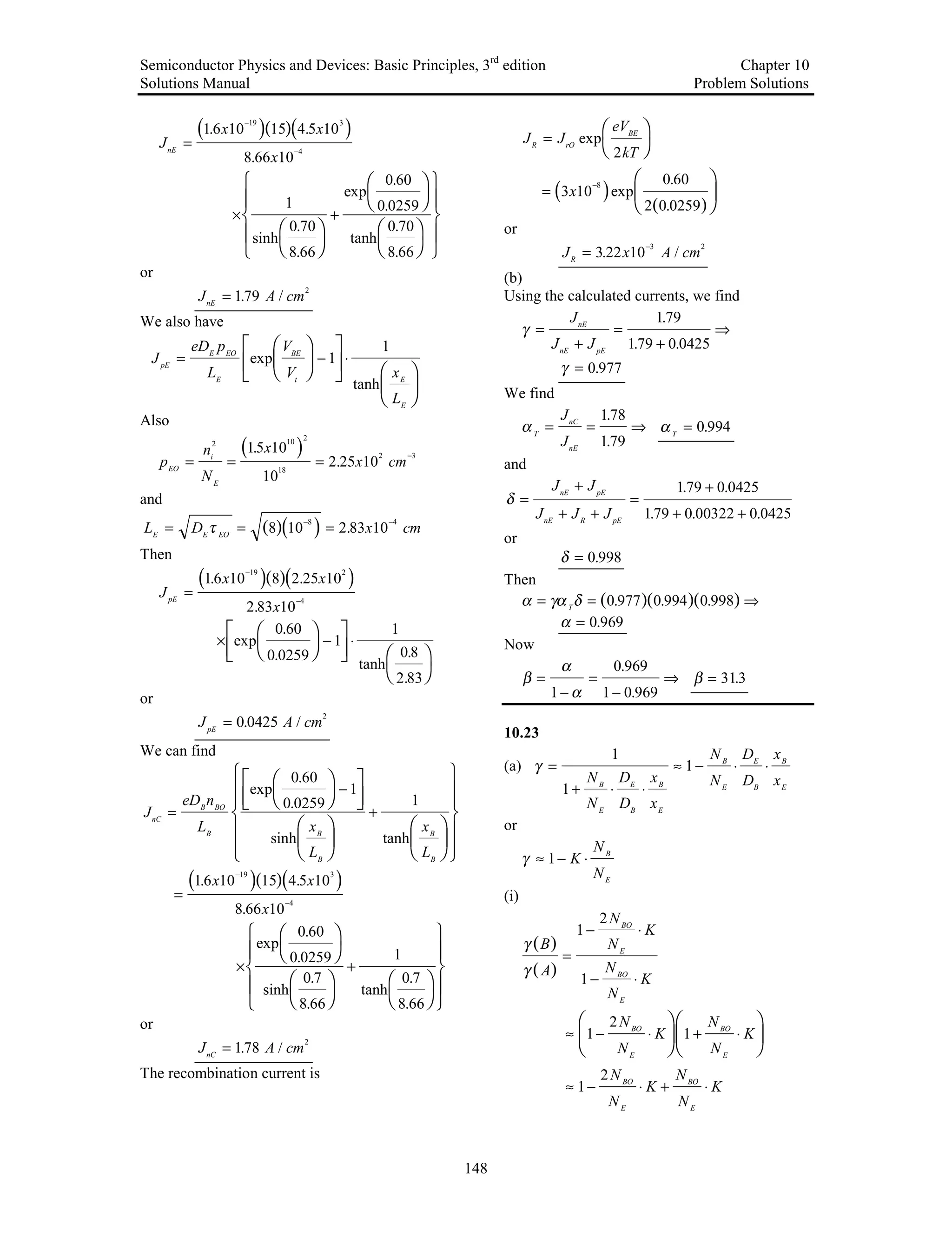 (Neamen)solution manual for semiconductor physics and devices 3ed | PDF
