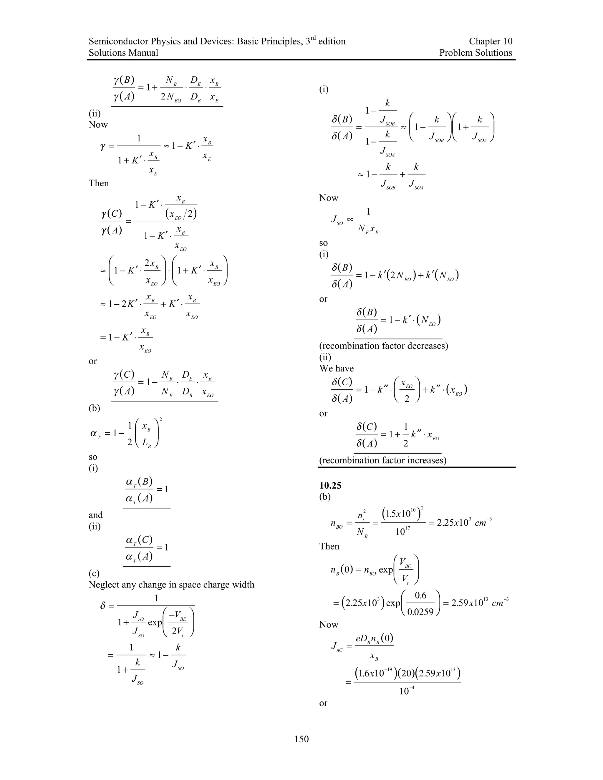 (Neamen)solution manual for semiconductor physics and devices 3ed | PDF
