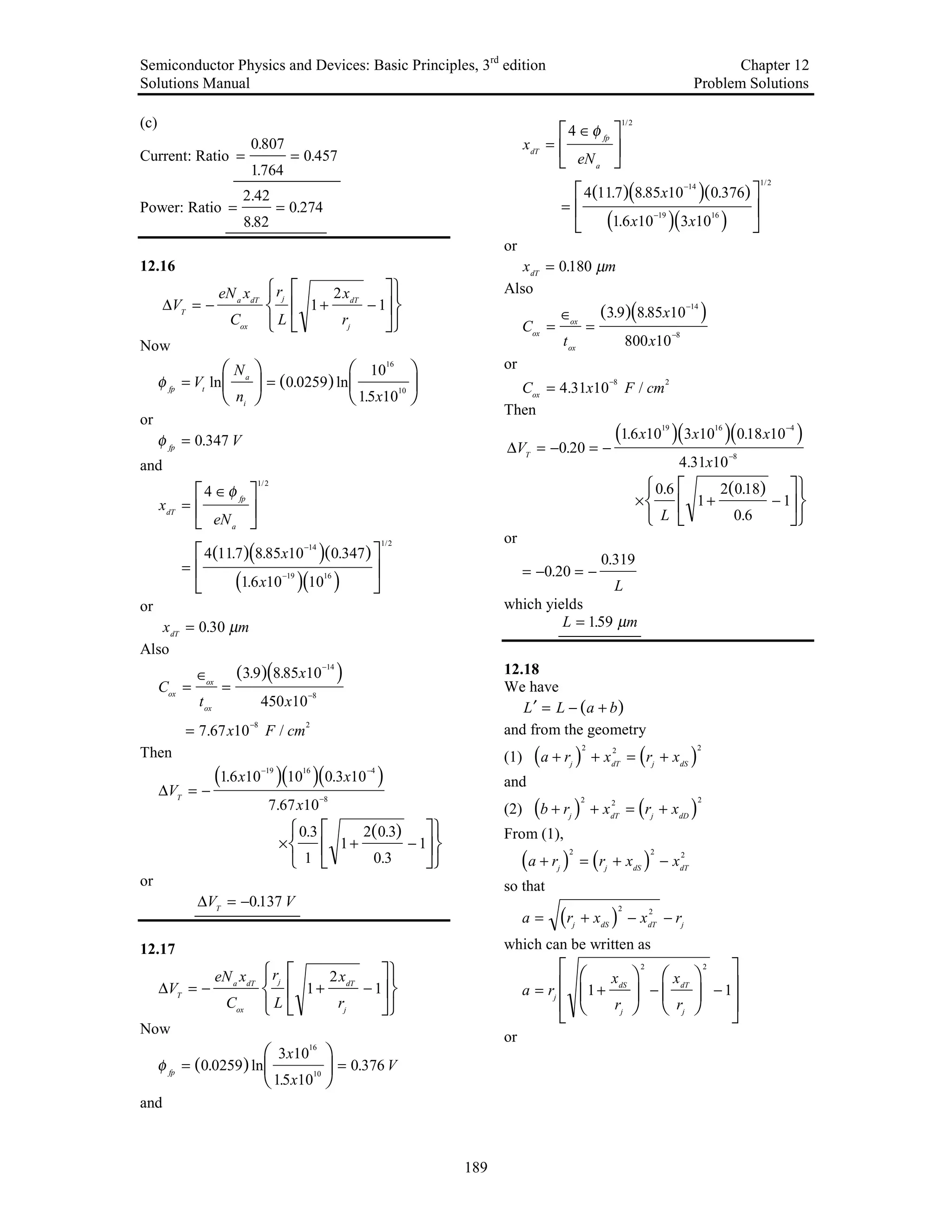(Neamen)solution manual for semiconductor physics and devices 3ed | PDF