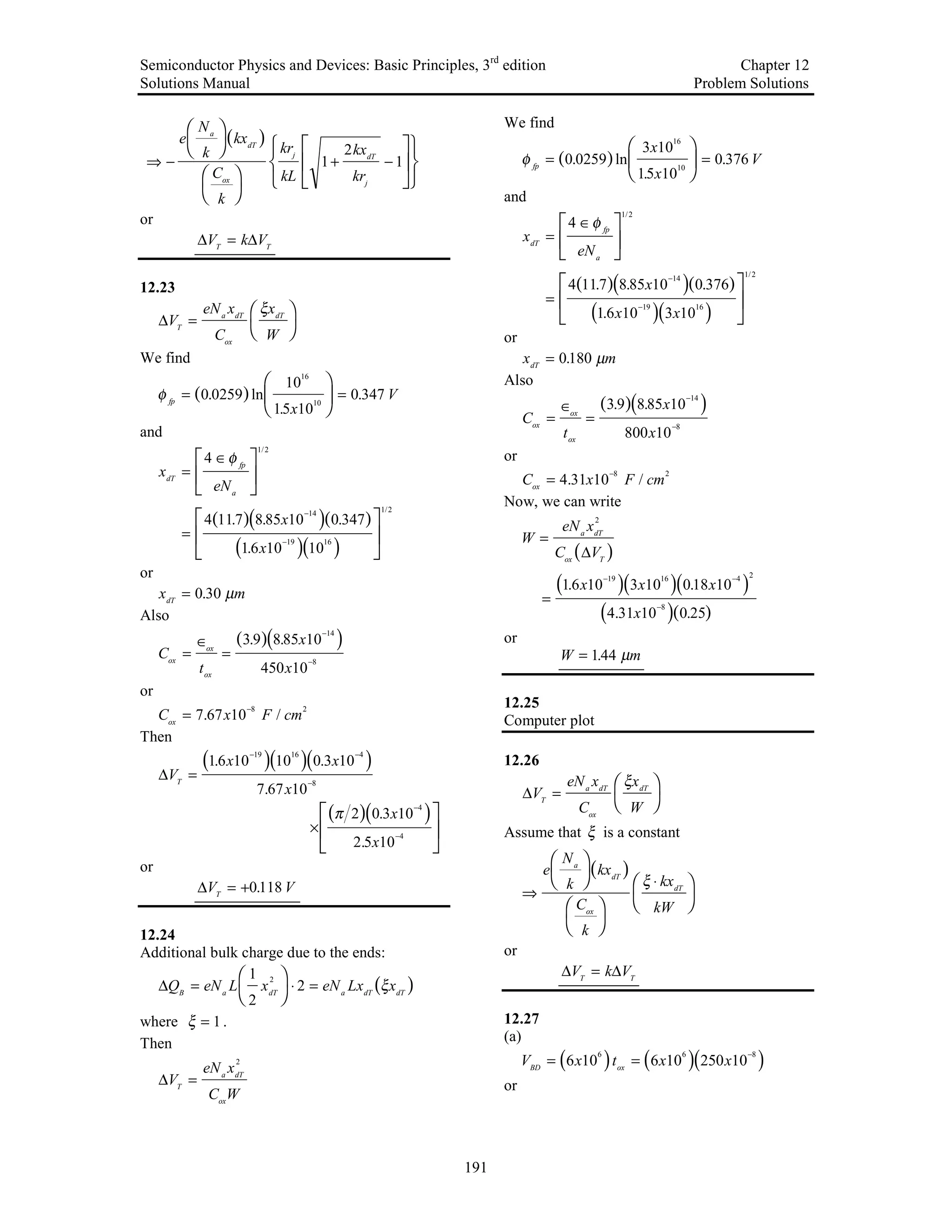 (Neamen)solution manual for semiconductor physics and devices 3ed | PDF