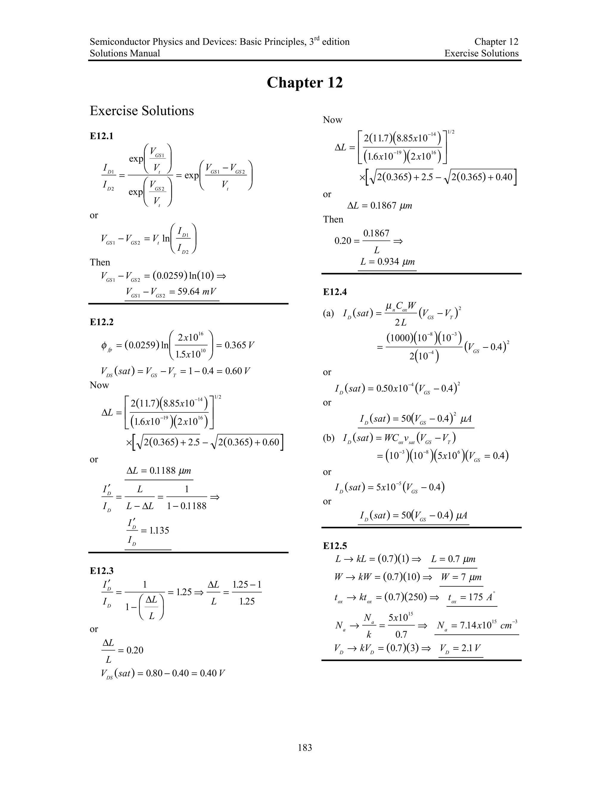 (Neamen)solution manual for semiconductor physics and devices 3ed | PDF
