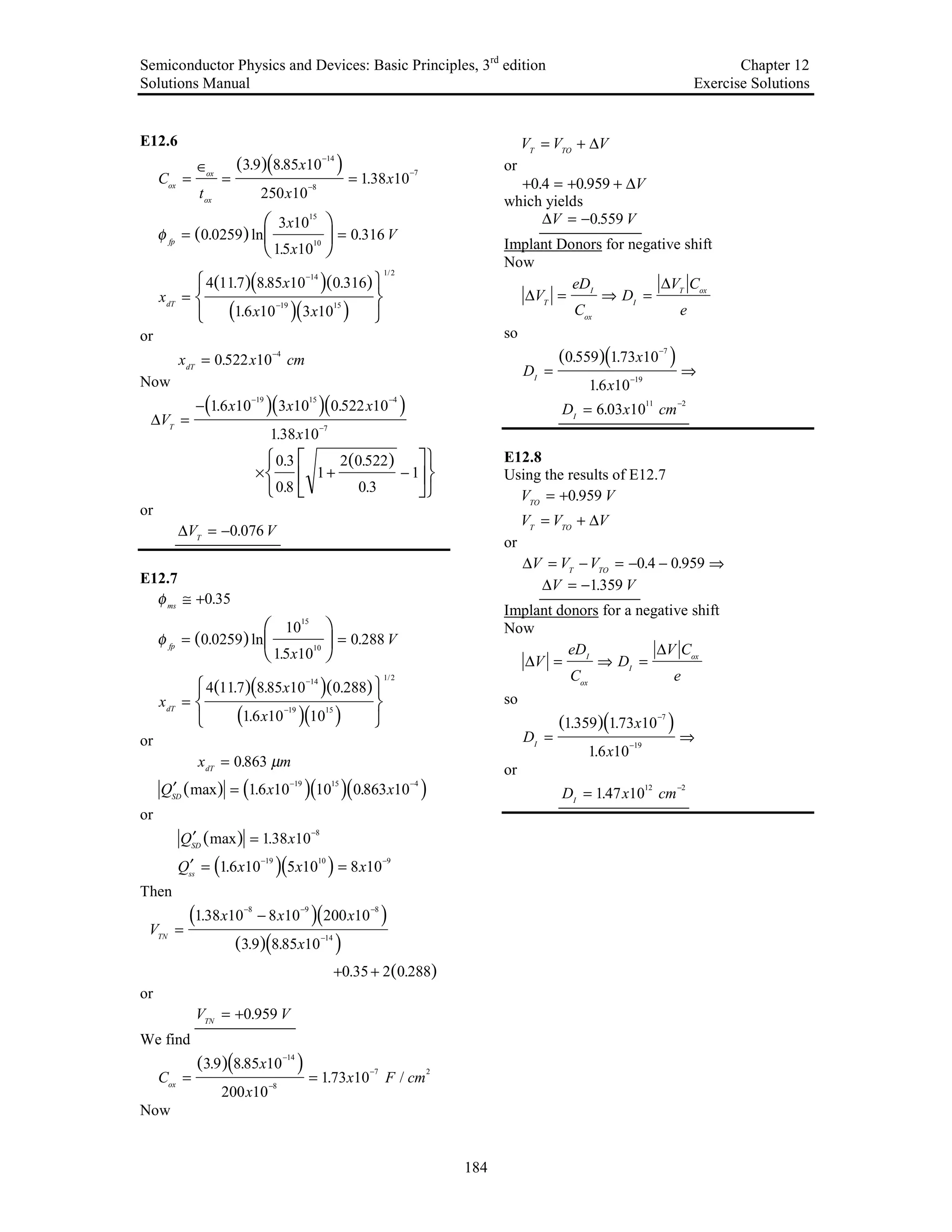 (Neamen)solution manual for semiconductor physics and devices 3ed | PDF