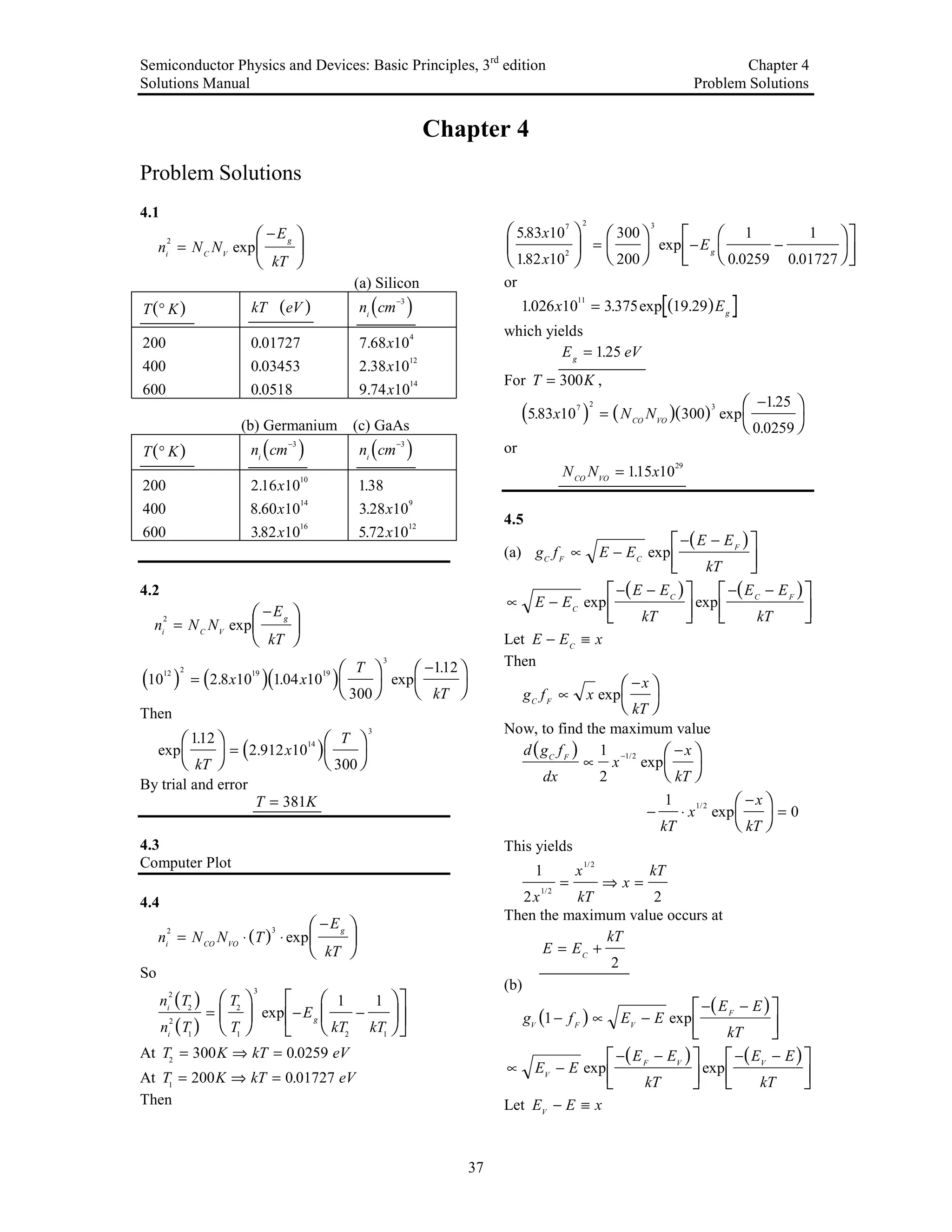 (Neamen)solution manual for semiconductor physics and devices 3ed | PDF