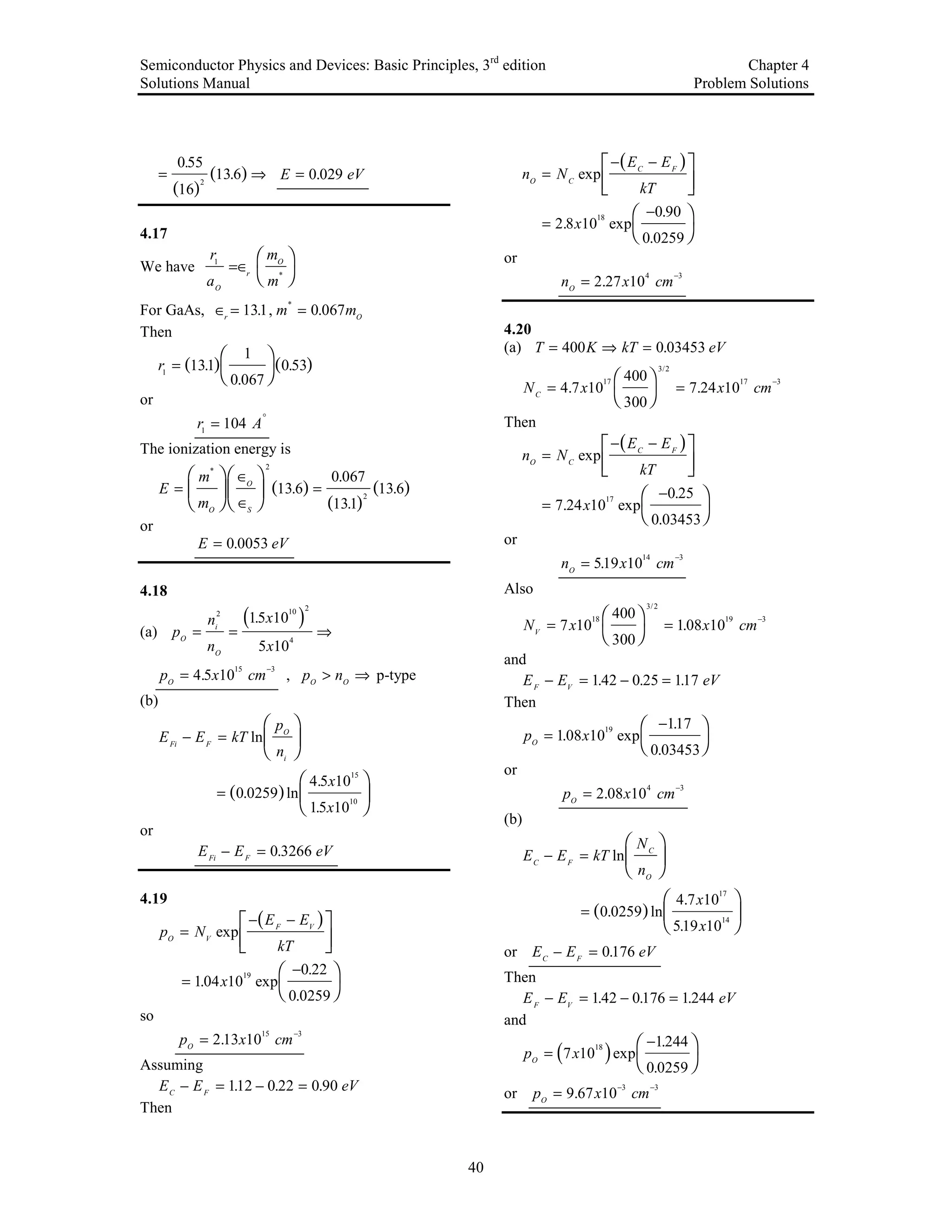 (Neamen)solution manual for semiconductor physics and devices 3ed | PDF