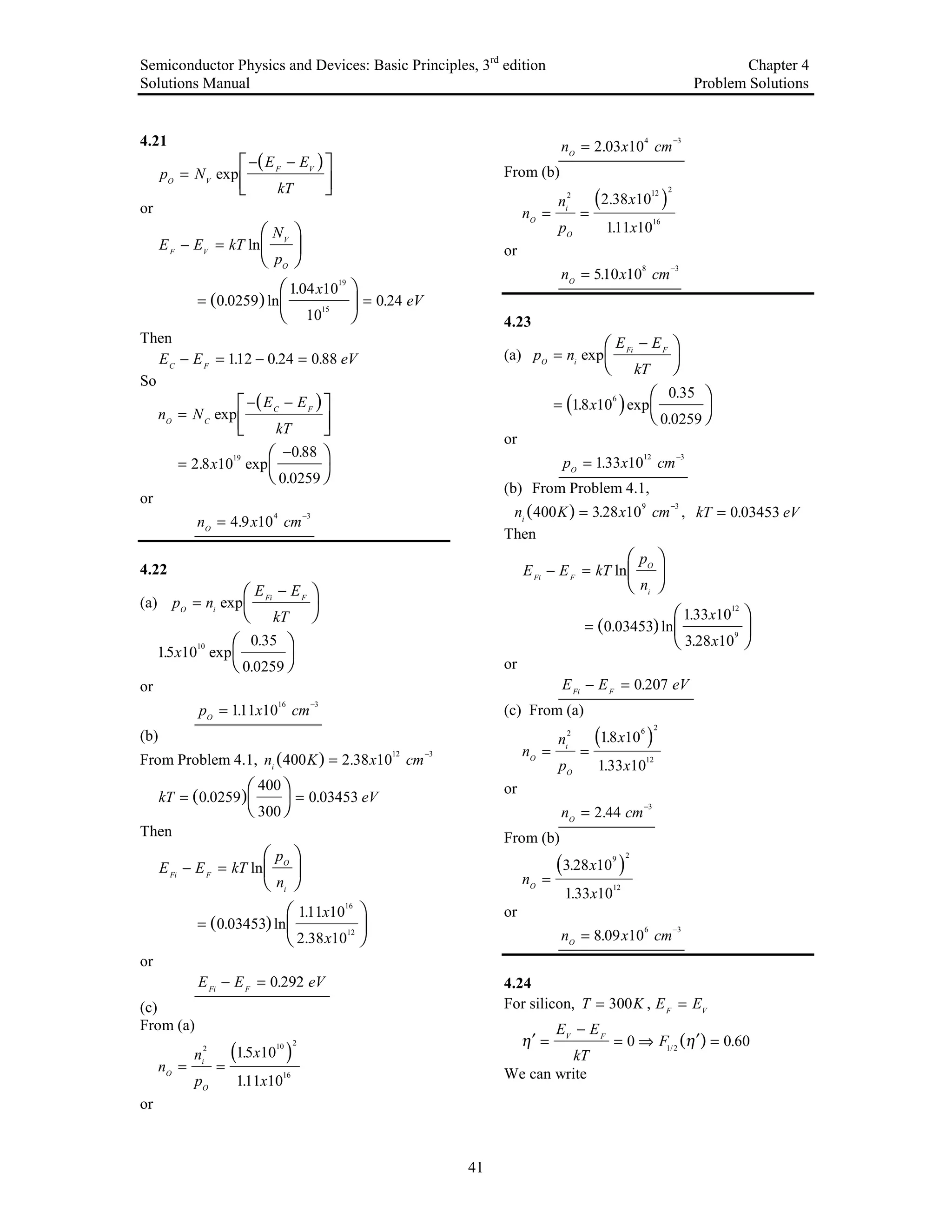 (Neamen)solution manual for semiconductor physics and devices 3ed | PDF