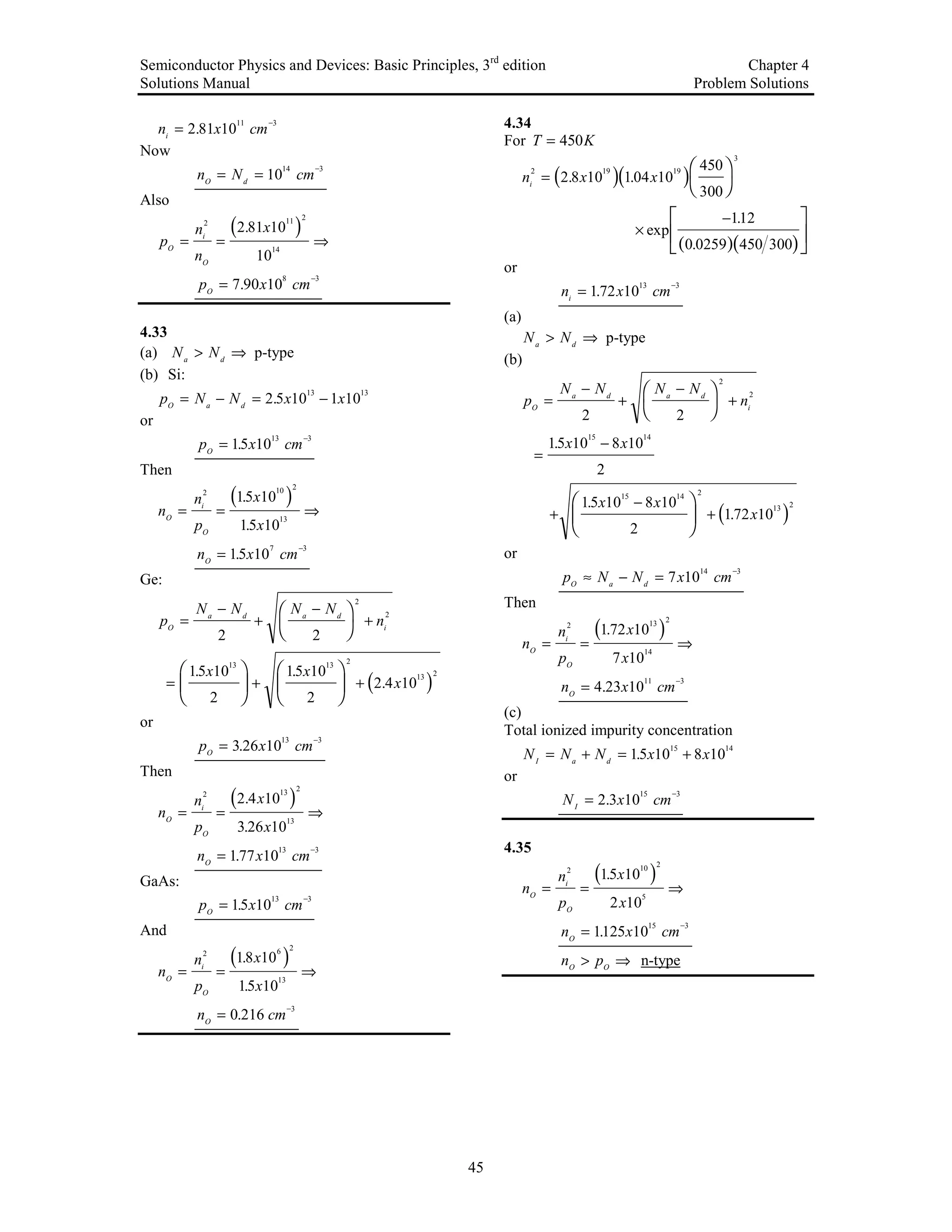 (Neamen)solution manual for semiconductor physics and devices 3ed | PDF
