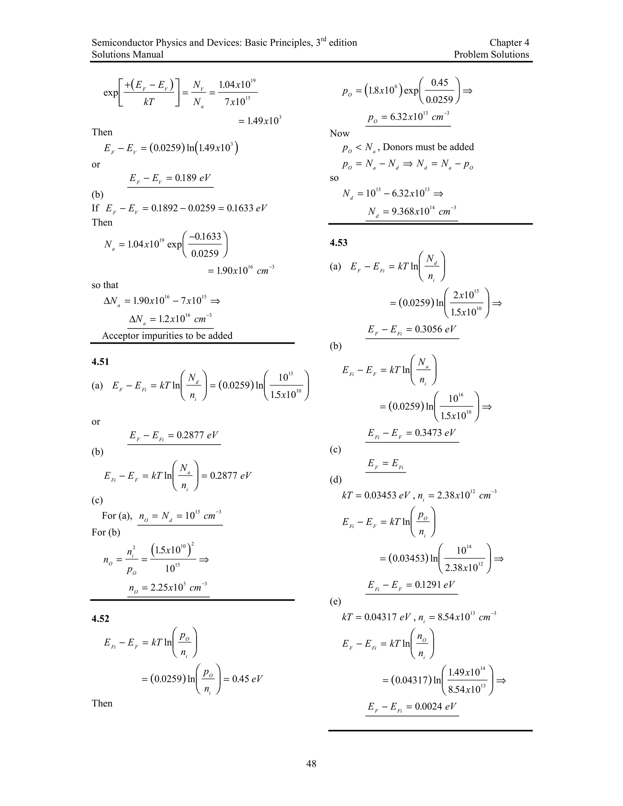 (Neamen)solution manual for semiconductor physics and devices 3ed | PDF