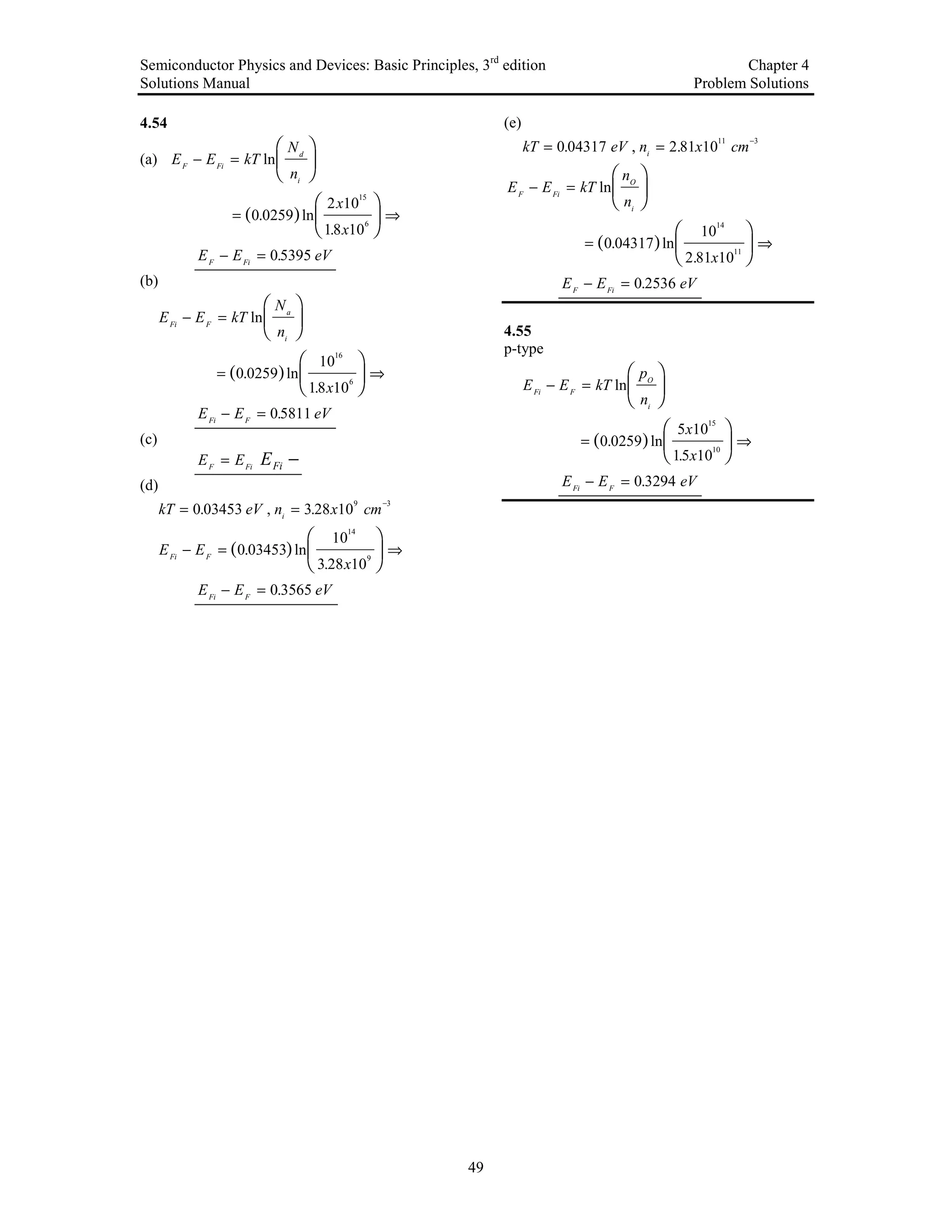 (Neamen)solution manual for semiconductor physics and devices 3ed | PDF