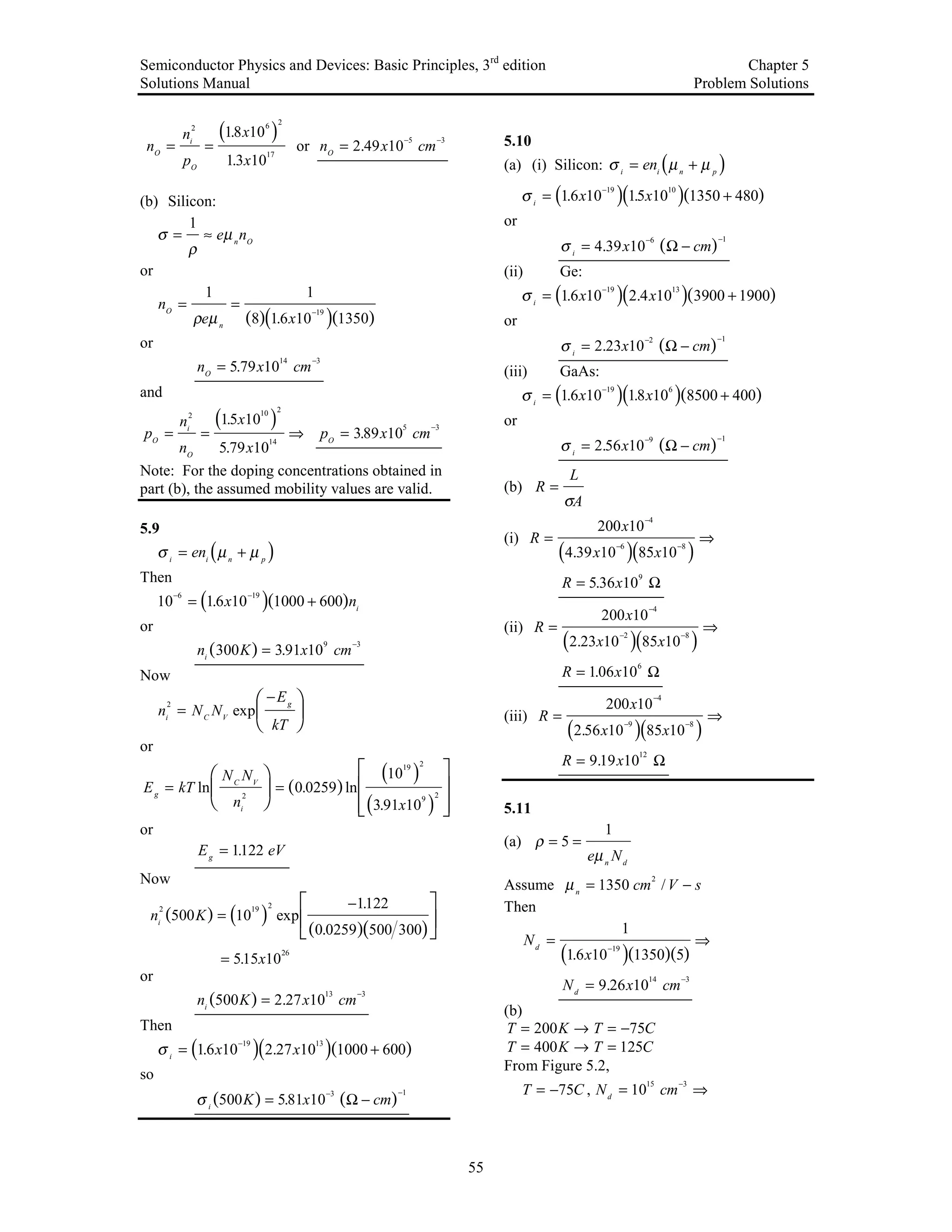 (Neamen)solution manual for semiconductor physics and devices 3ed | PDF