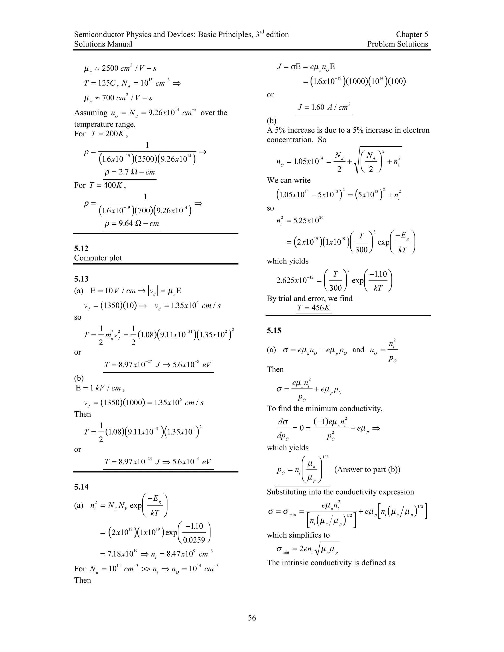 (Neamen)solution manual for semiconductor physics and devices 3ed | PDF