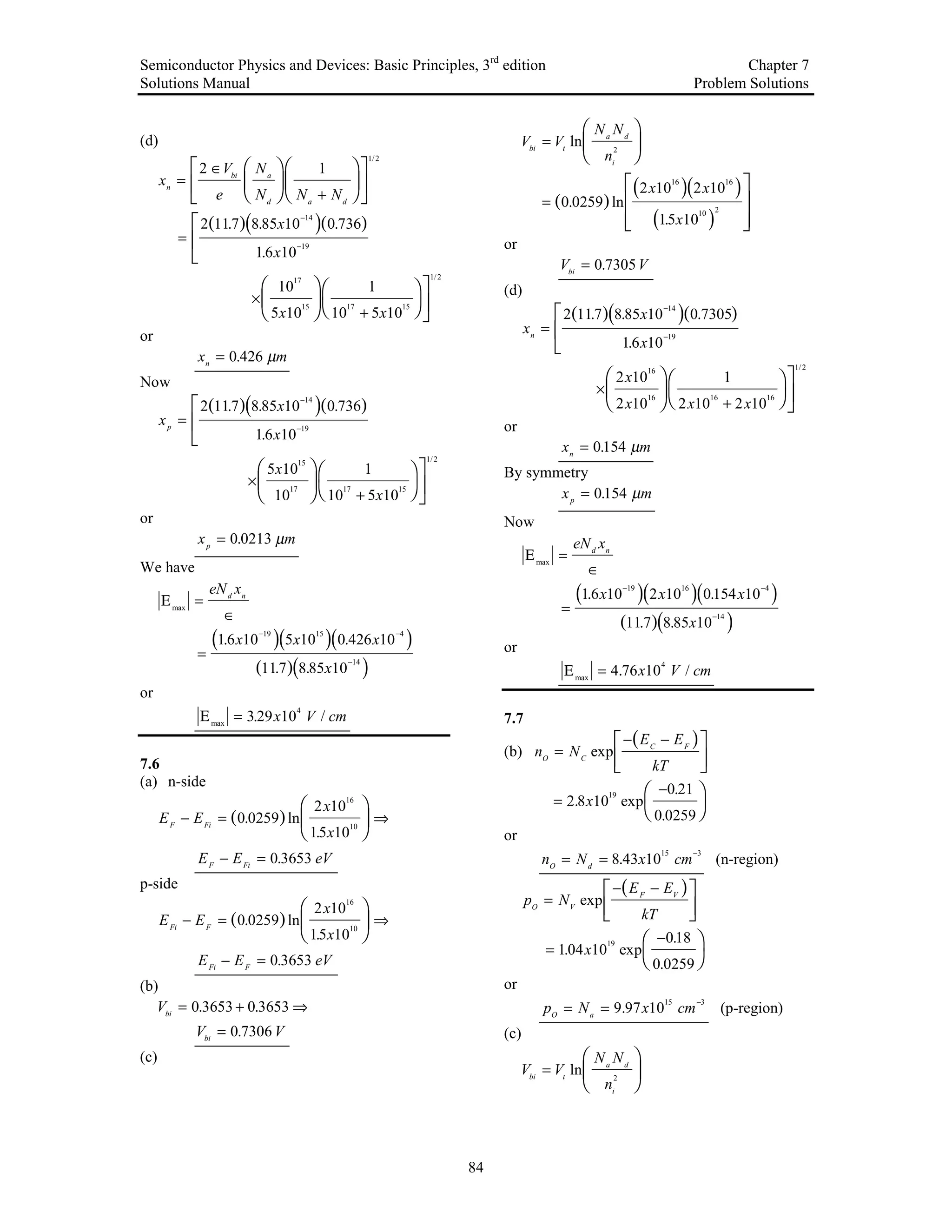 (Neamen)solution manual for semiconductor physics and devices 3ed | PDF