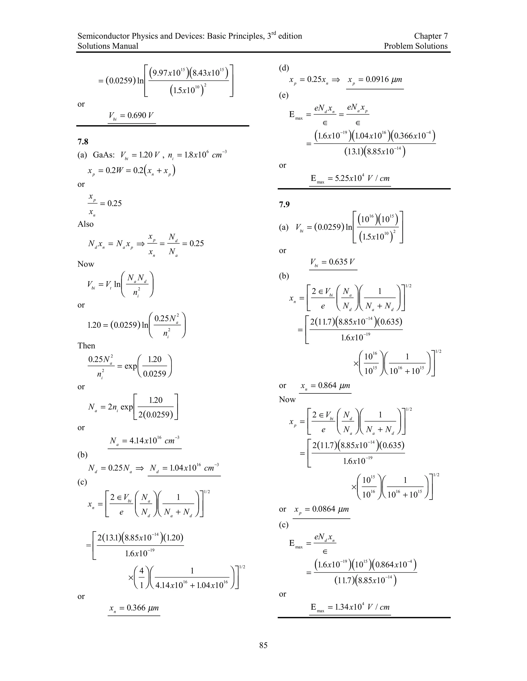(Neamen)solution manual for semiconductor physics and devices 3ed | PDF