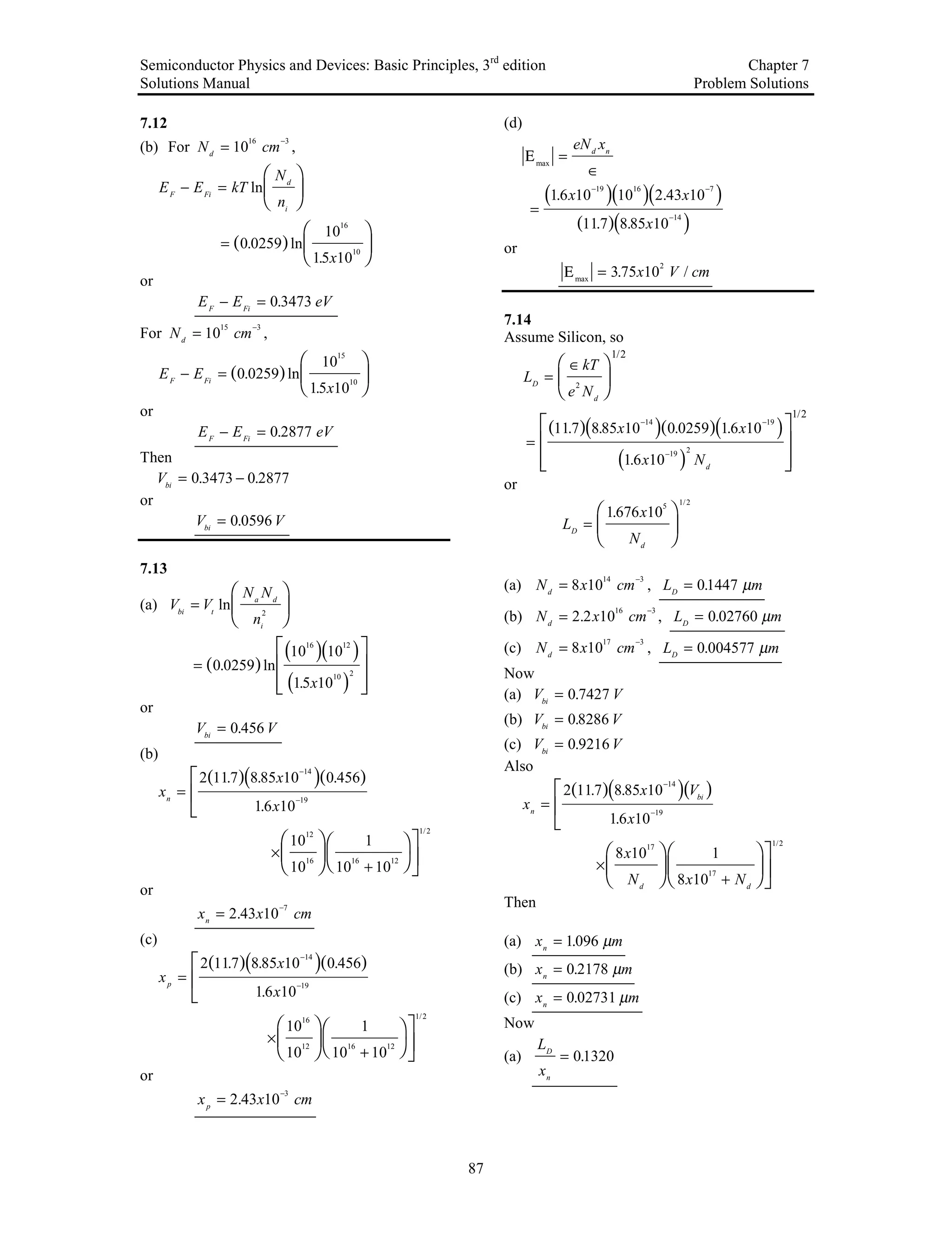 (Neamen)solution manual for semiconductor physics and devices 3ed | PDF