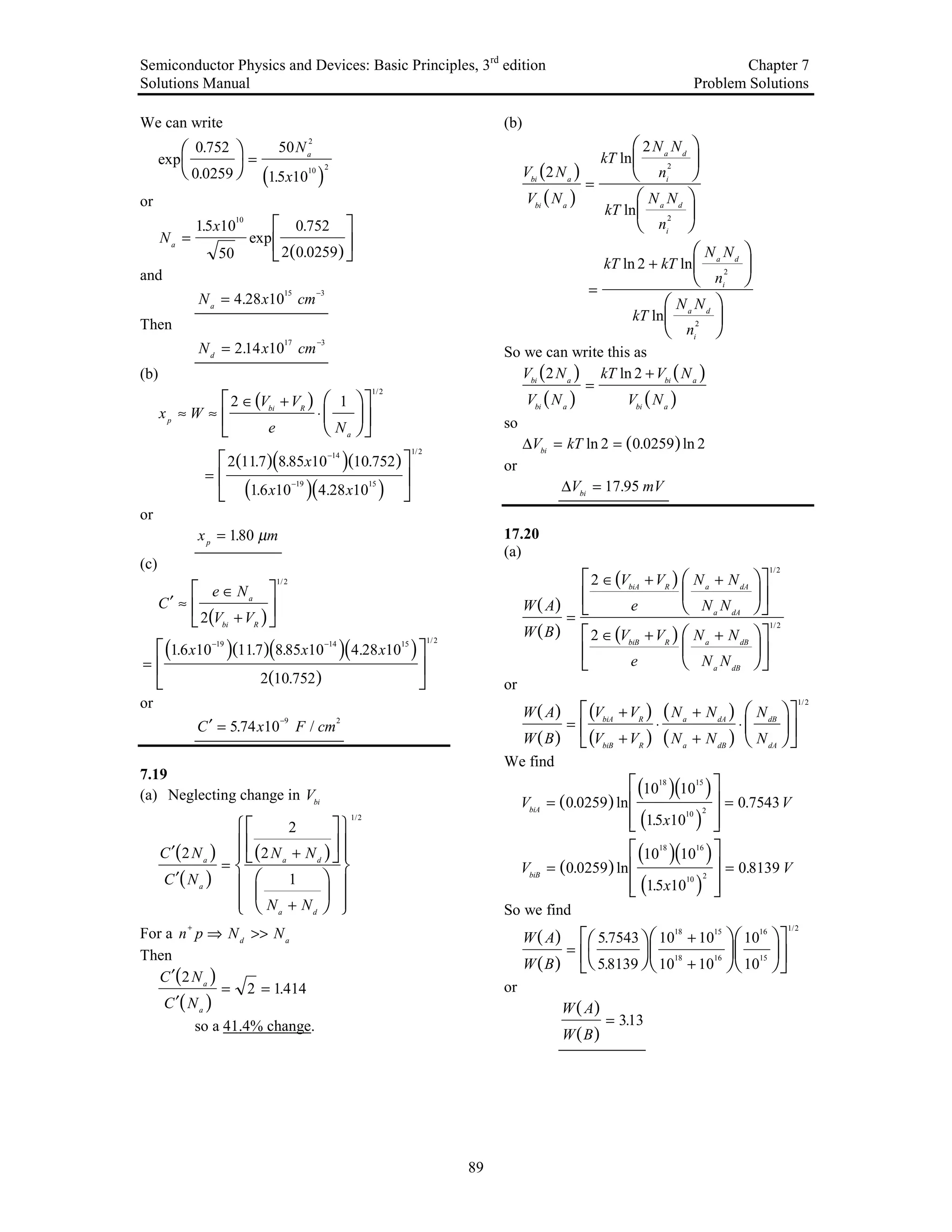 (Neamen)solution manual for semiconductor physics and devices 3ed | PDF
