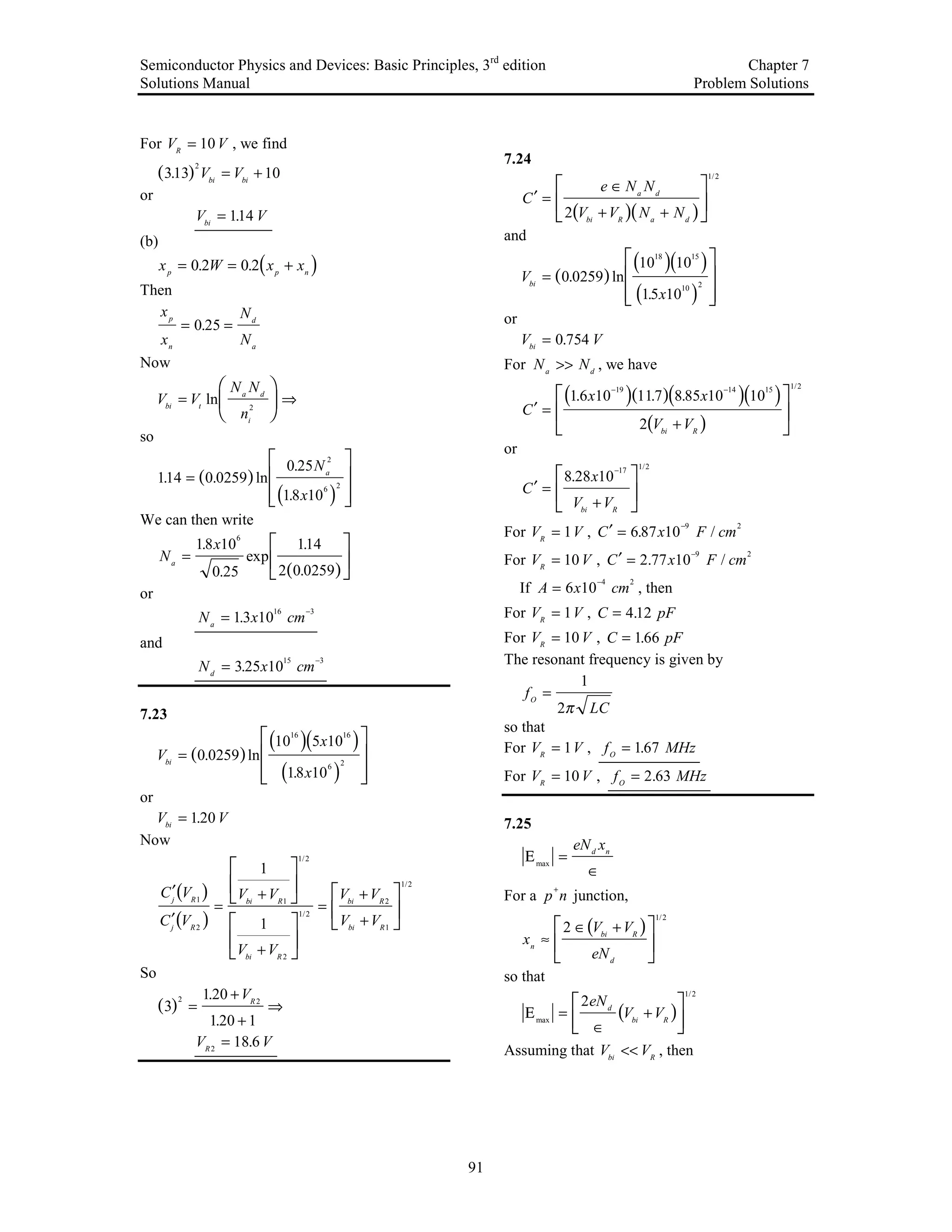 (Neamen)solution manual for semiconductor physics and devices 3ed | PDF