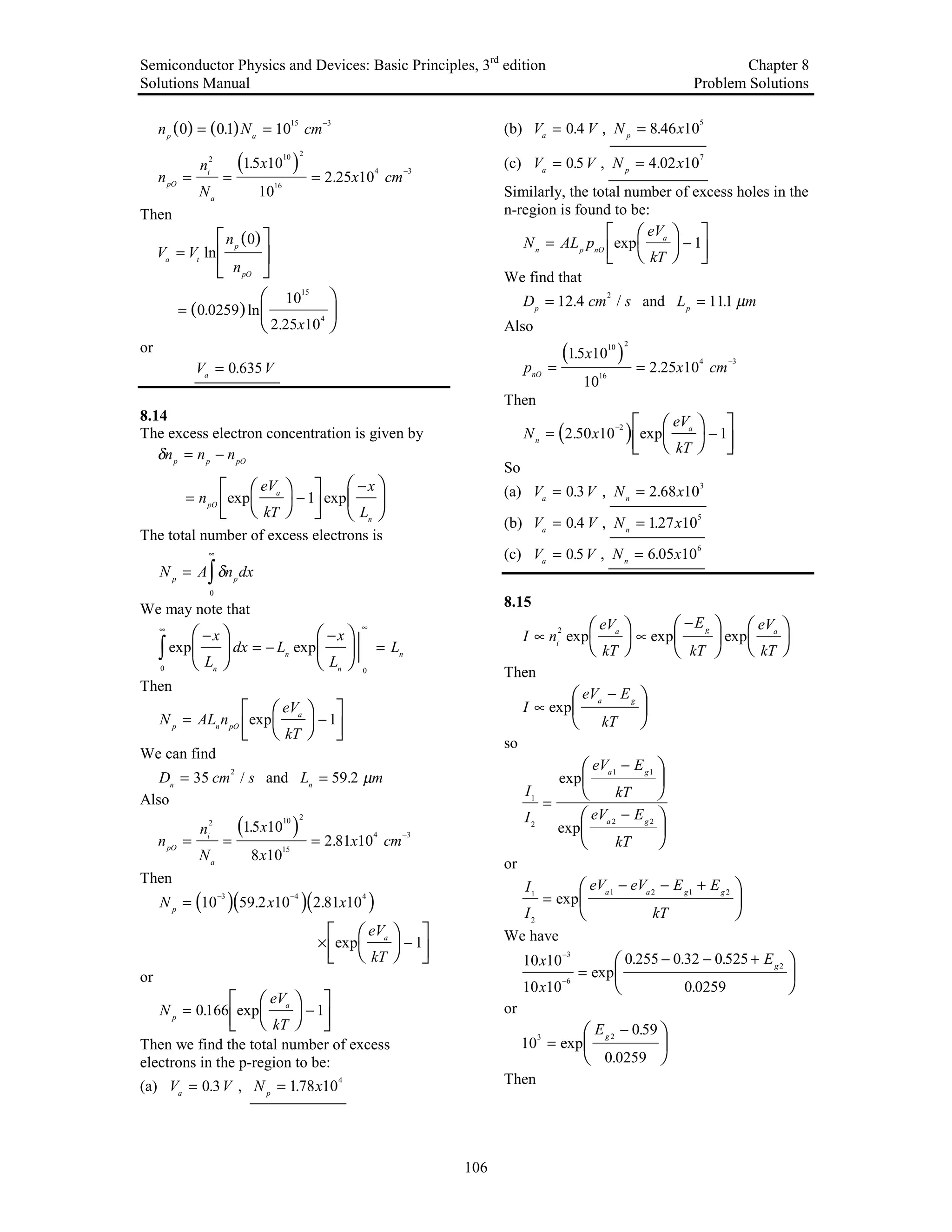(Neamen)solution manual for semiconductor physics and devices 3ed | PDF