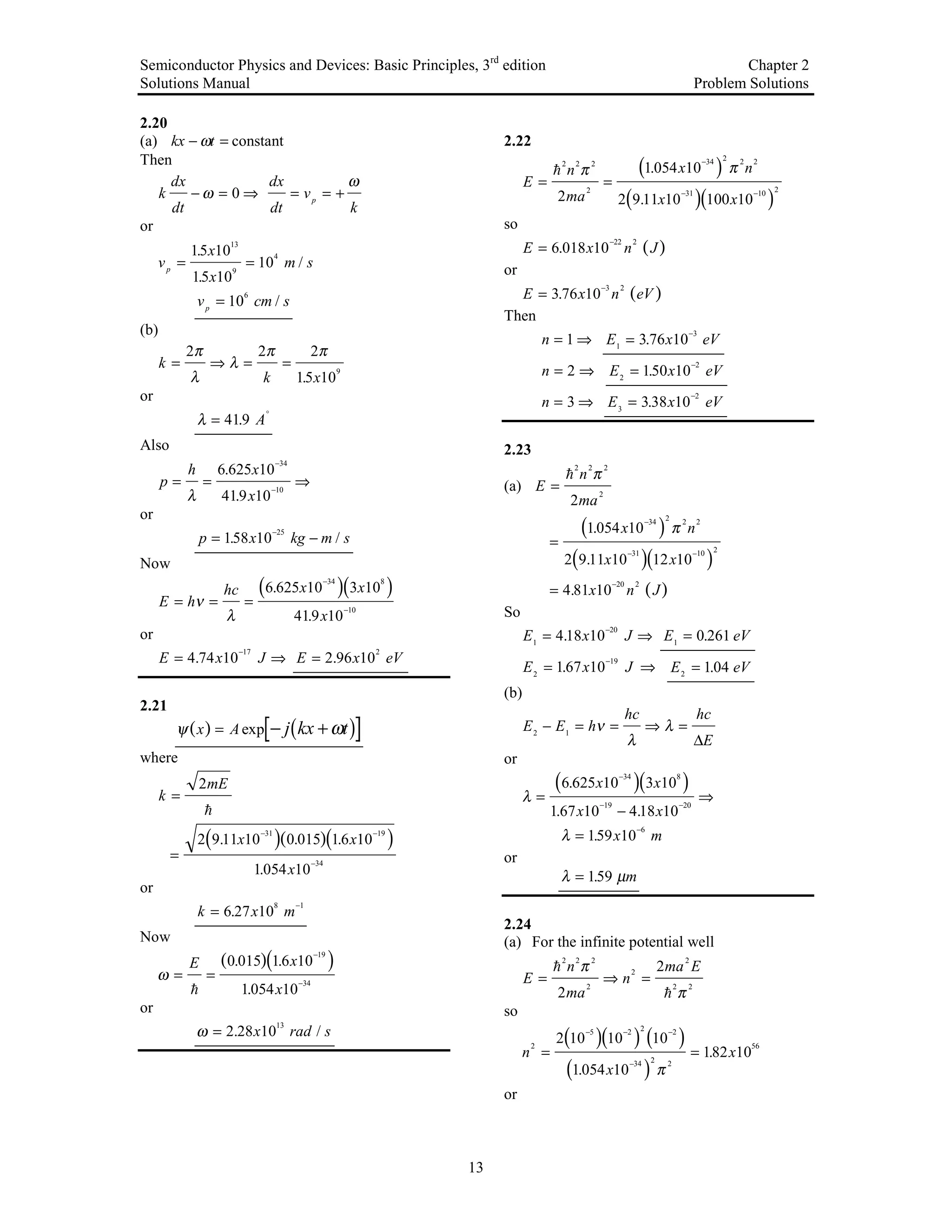 (Neamen)solution manual for semiconductor physics and devices 3ed | PDF