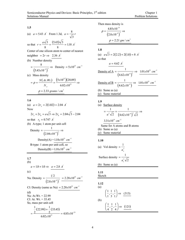(Neamen)solution manual for semiconductor physics and devices 3ed | PDF