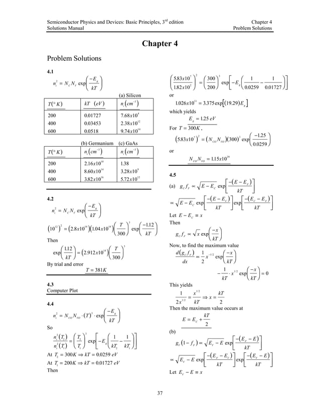 (Neamen)solution manual for semiconductor physics and devices 3ed | PDF