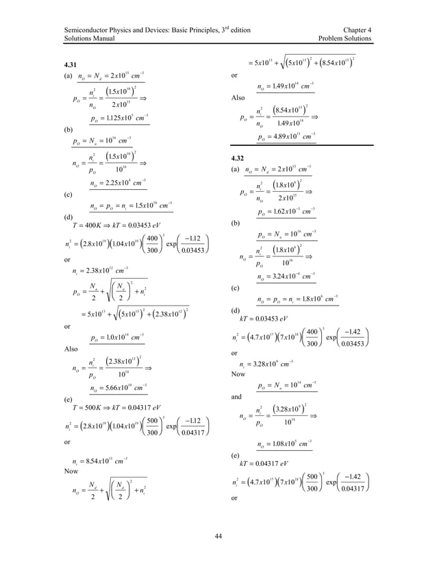 (Neamen)solution manual for semiconductor physics and devices 3ed | PDF