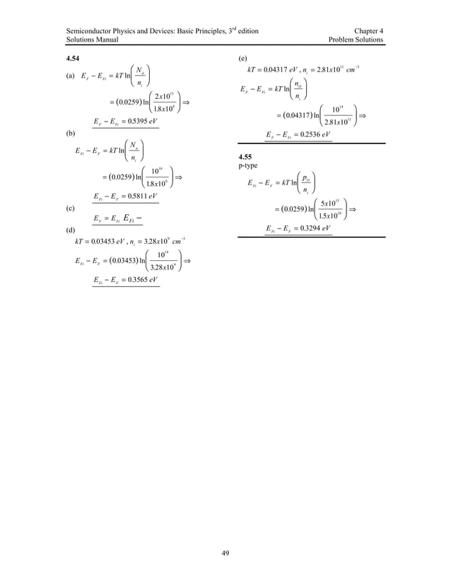 (Neamen)solution manual for semiconductor physics and devices 3ed | PDF