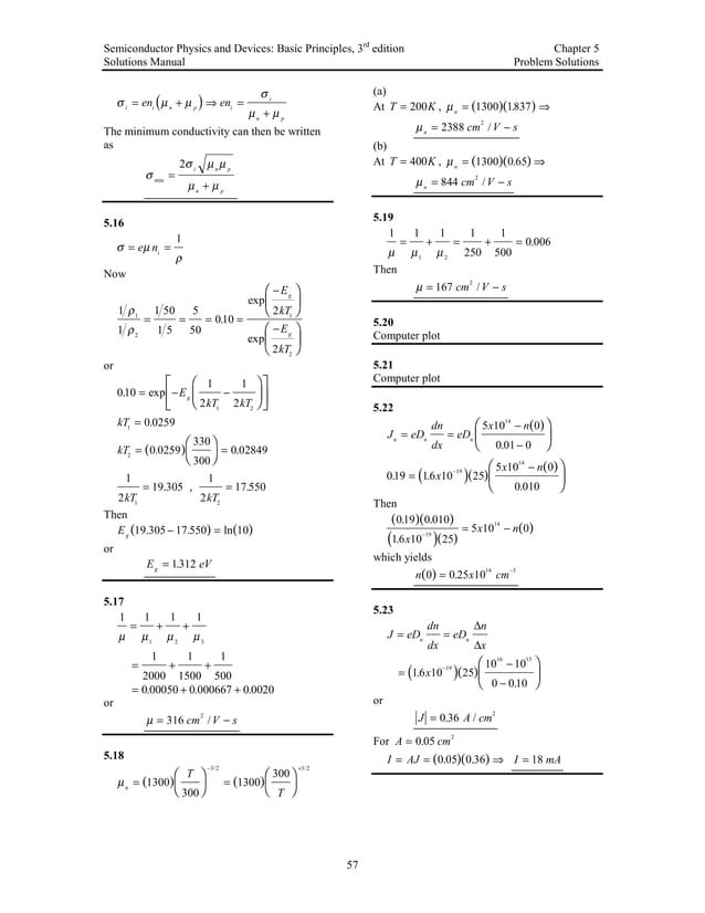 (Neamen)solution manual for semiconductor physics and devices 3ed | PDF