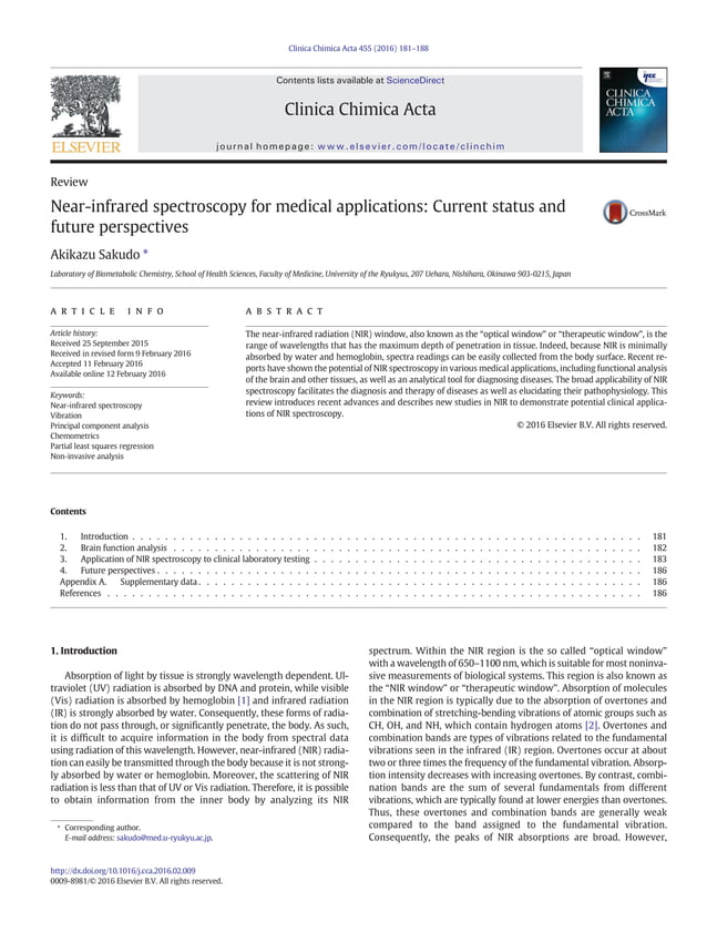 Near infrared spectroscopy for medical applications current status and future perspectives | PDF