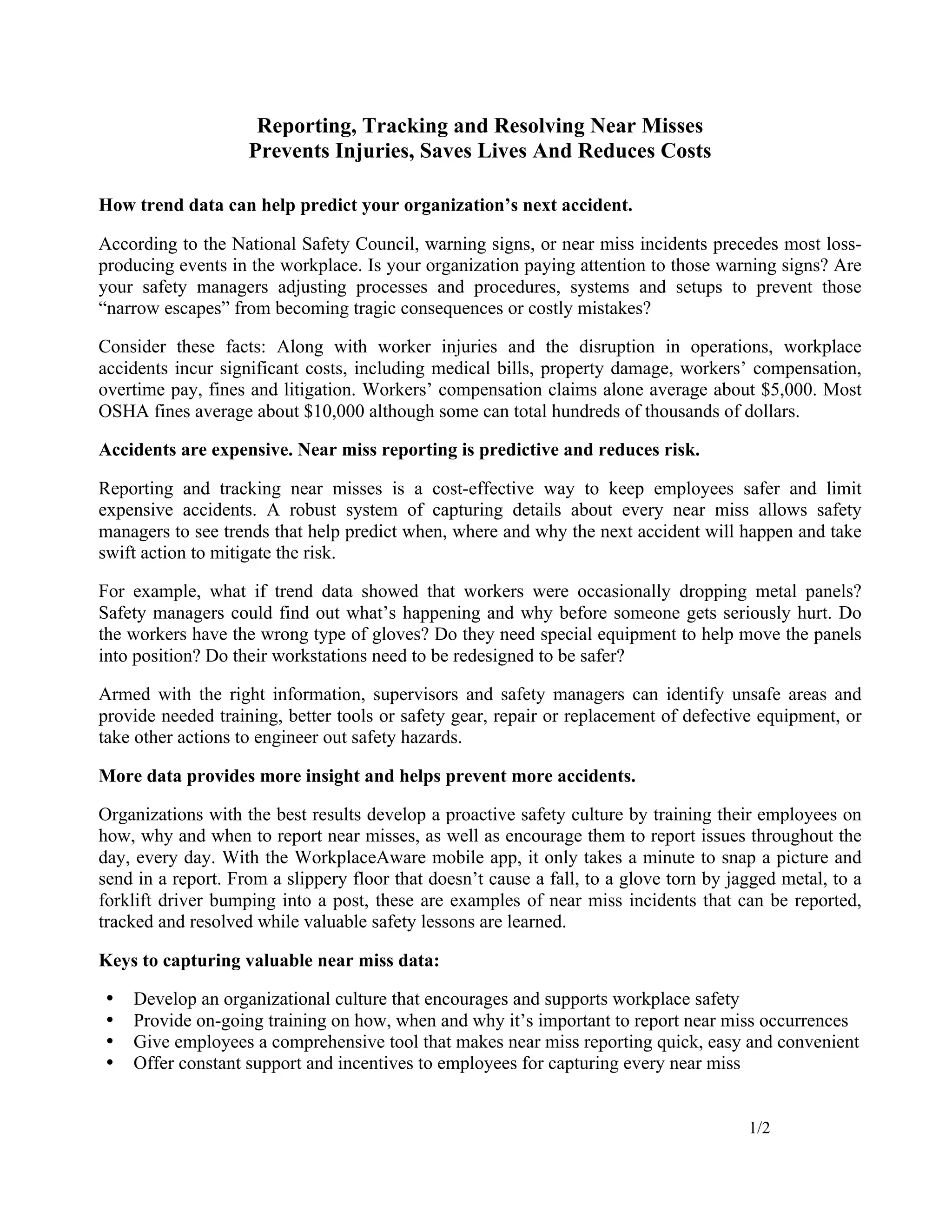 Reporting, Tracking and Resolving Near Misses | PDF