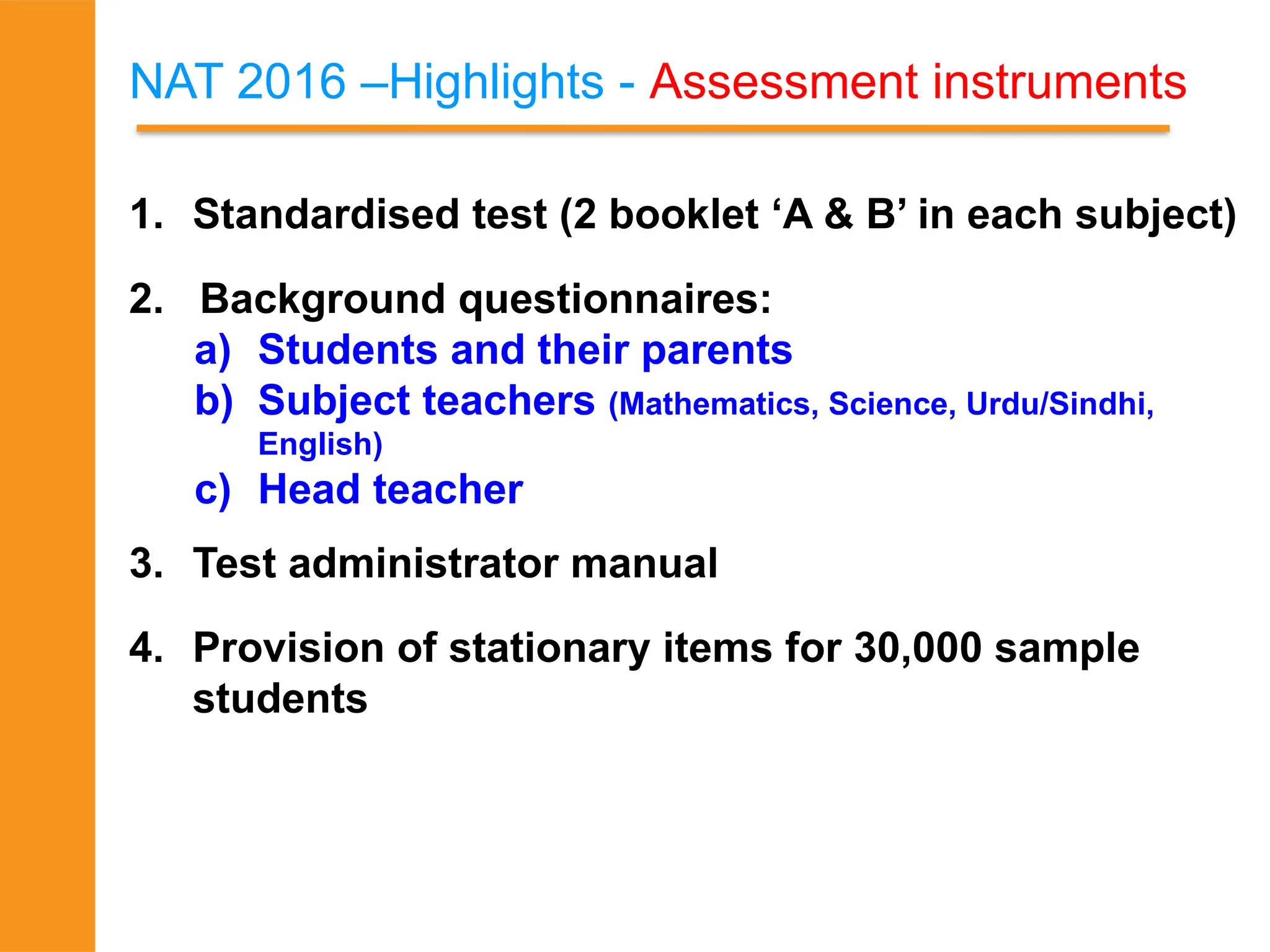NEAS highlights about NAT 2016 results and key findings | PPTX