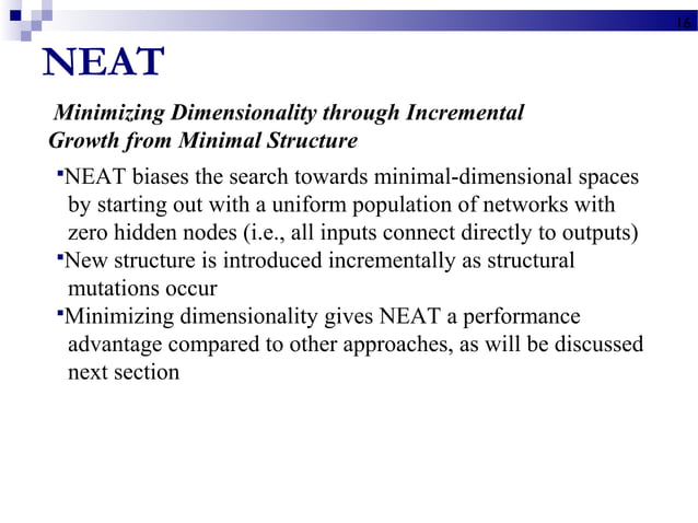 Evolving Neural Networks Through Augmenting Topologies Neat Ppt