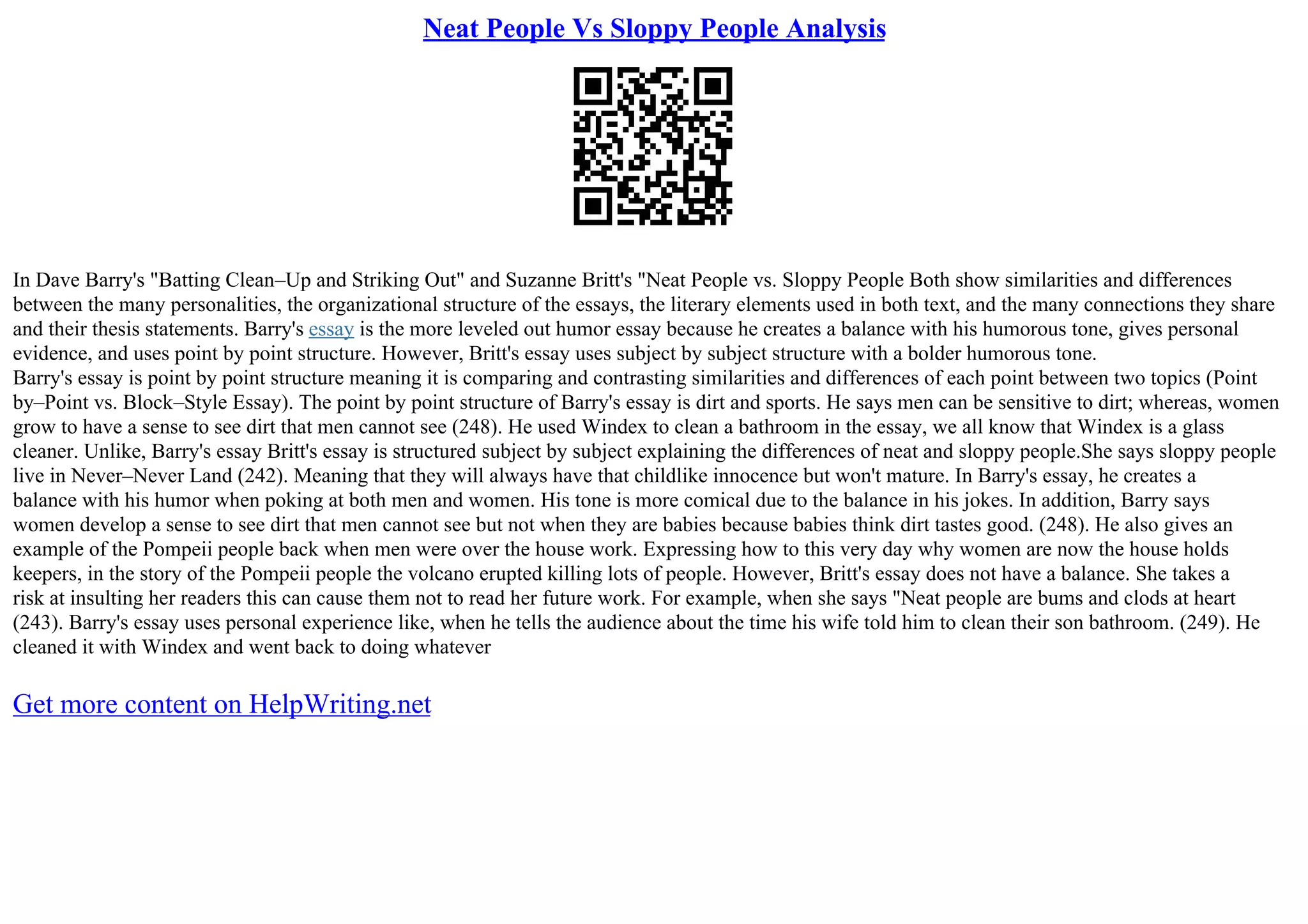 Neat People Vs Sloppy People Analysis | PDF