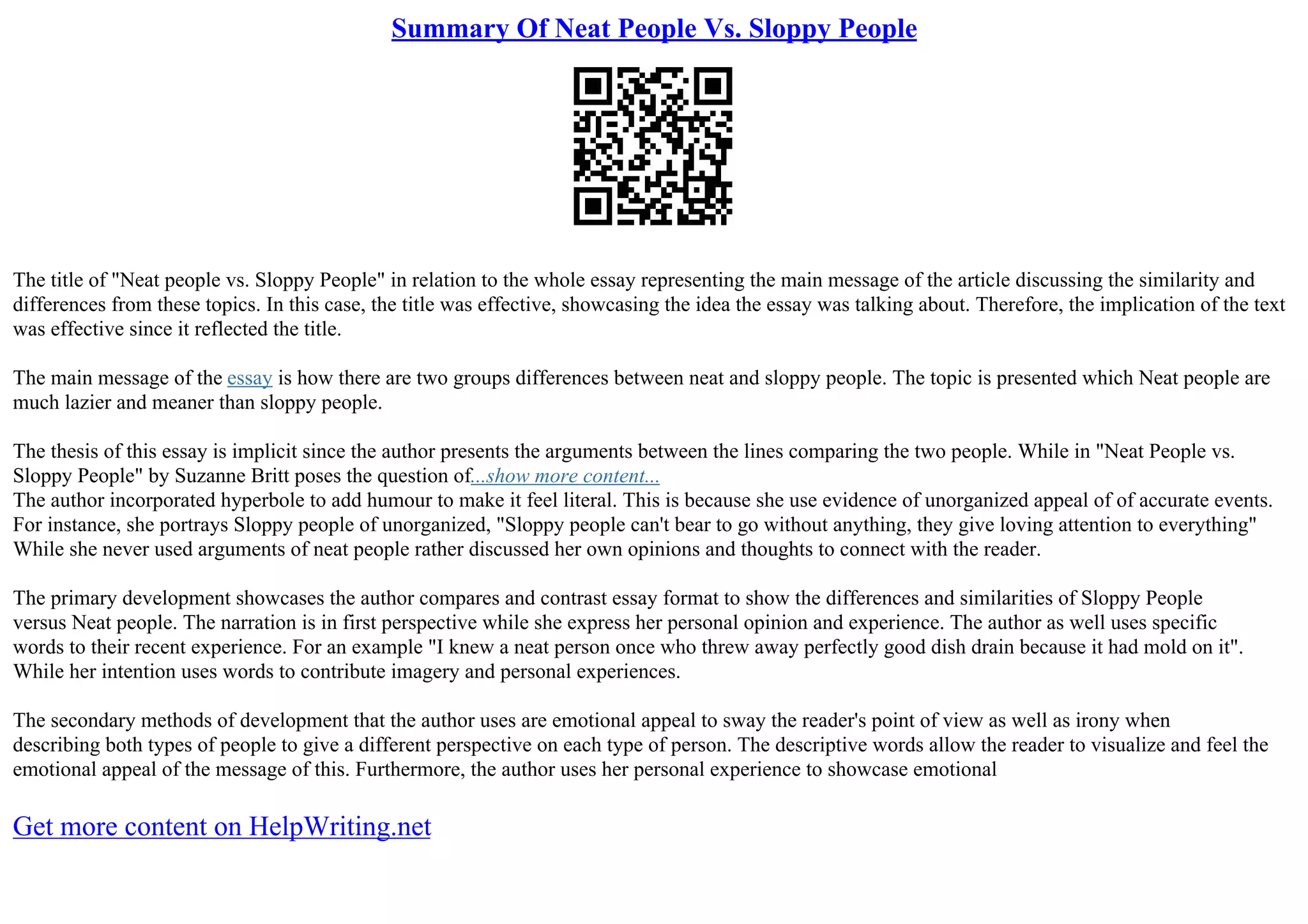 Neat People Vs Sloppy People Analysis | PDF