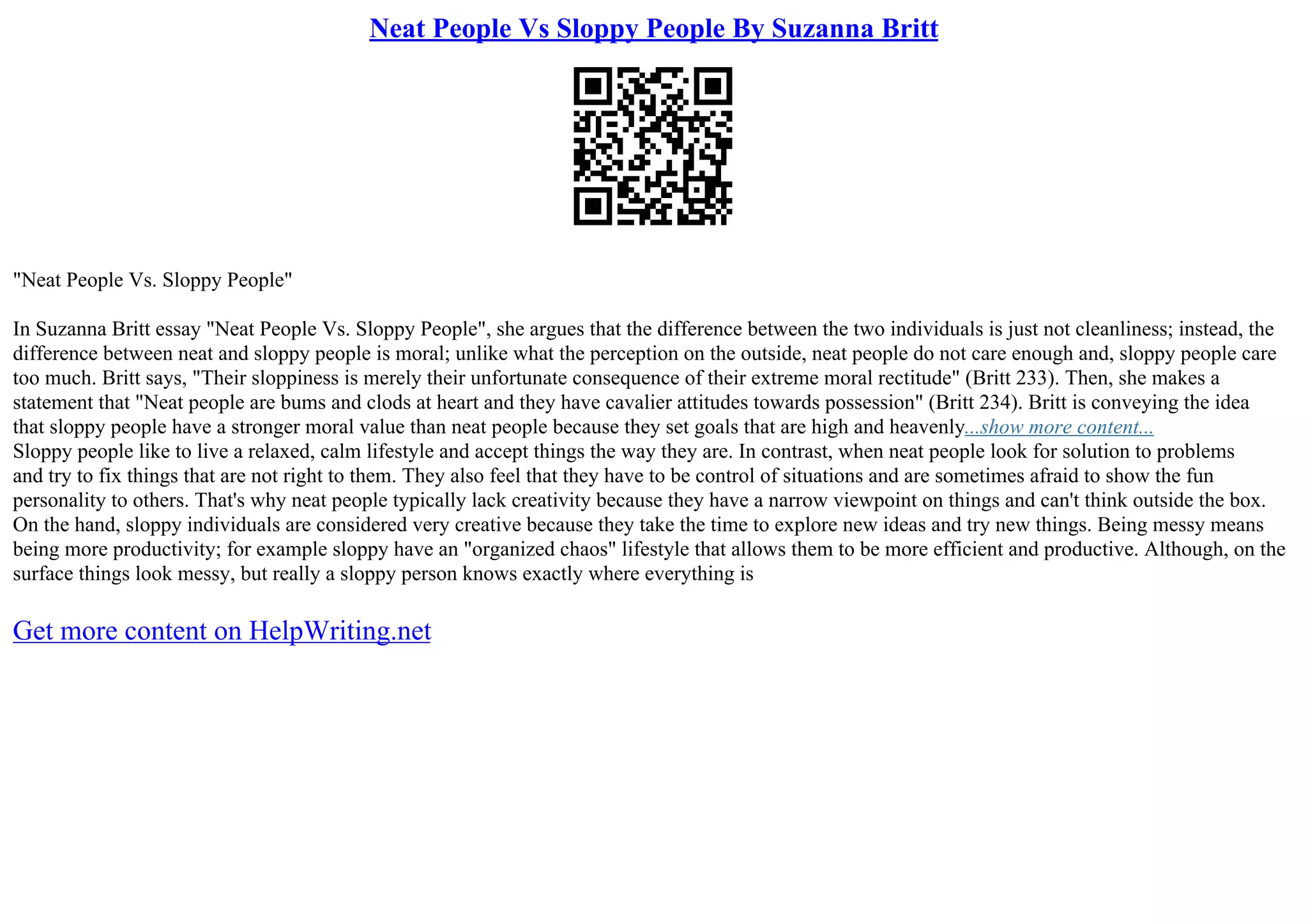 Neat People Vs Sloppy People Analysis | PDF