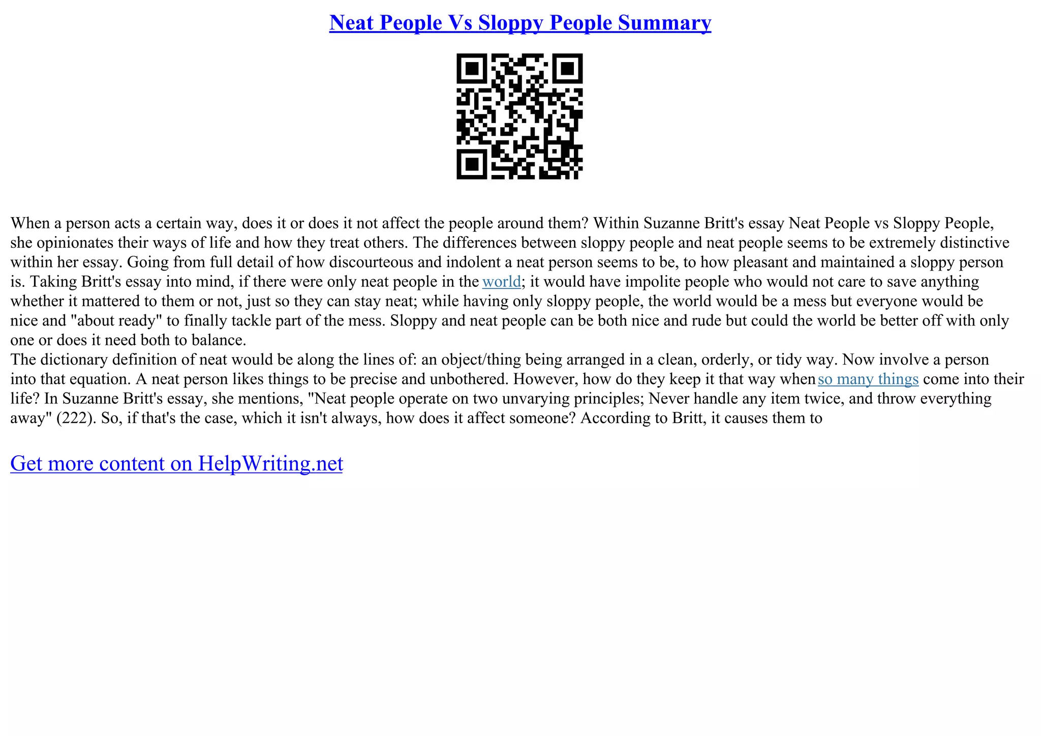 Neat People Vs Sloppy People Analysis | PDF
