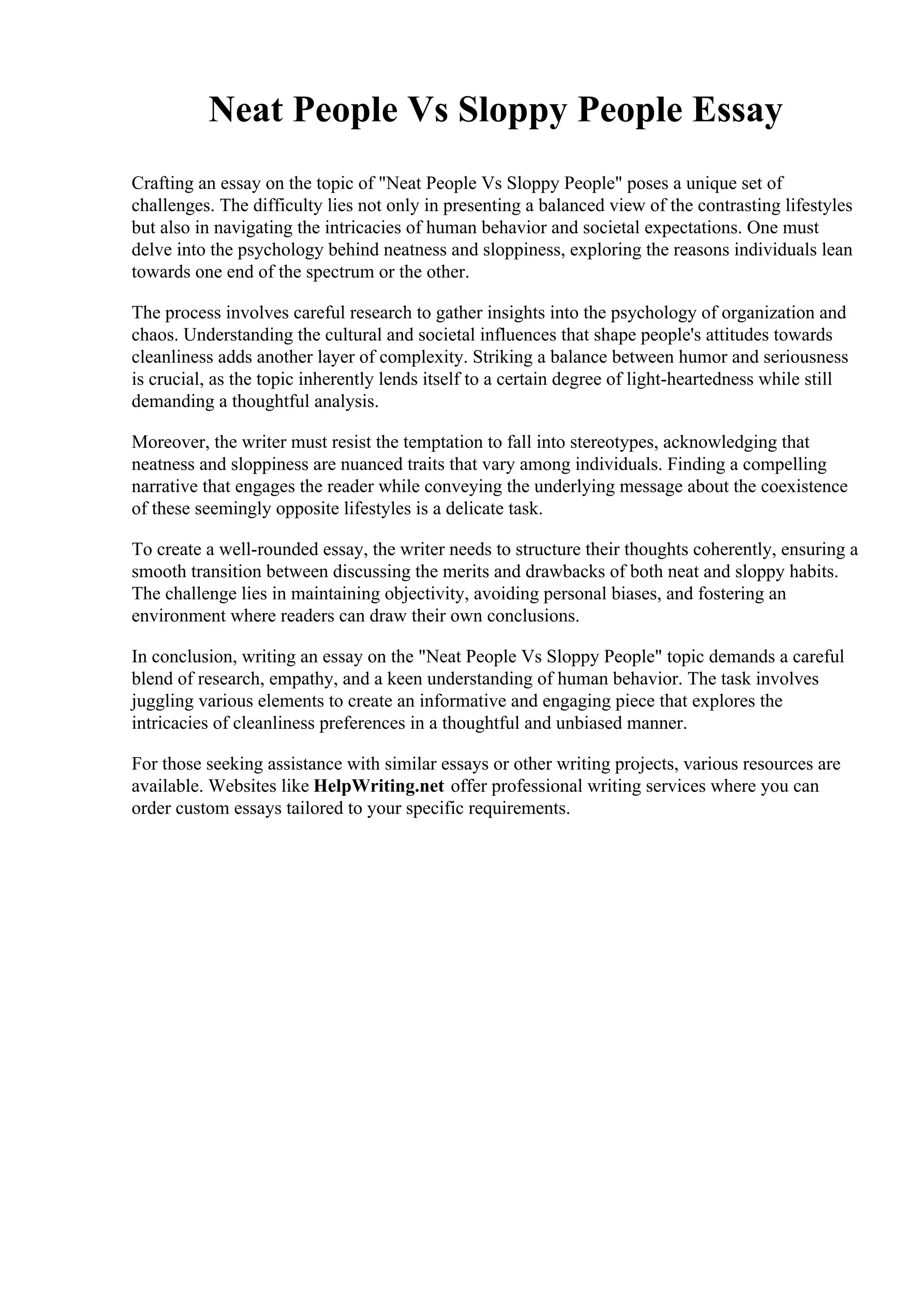 Neat People Vs Sloppy People Essay. Randall University | PDF