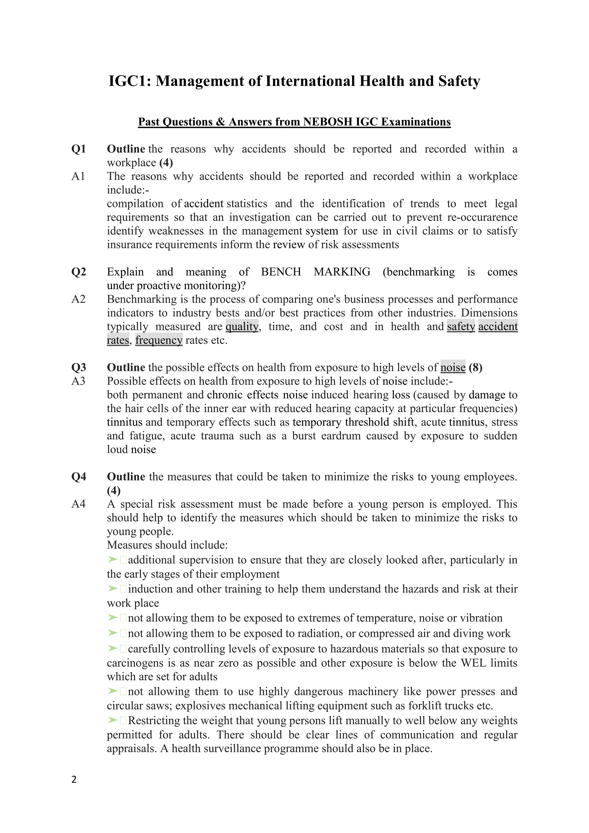 NEBOSH International General Certificate in Occupational Health and Safety Questions & Answers | PDF