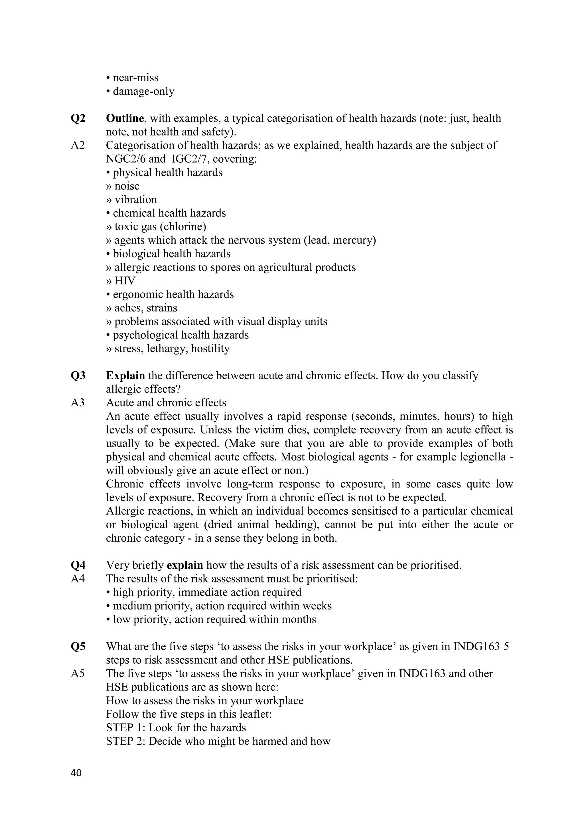 NEBOSH International General Certificate in Occupational Health and Safety Questions & Answers | PDF