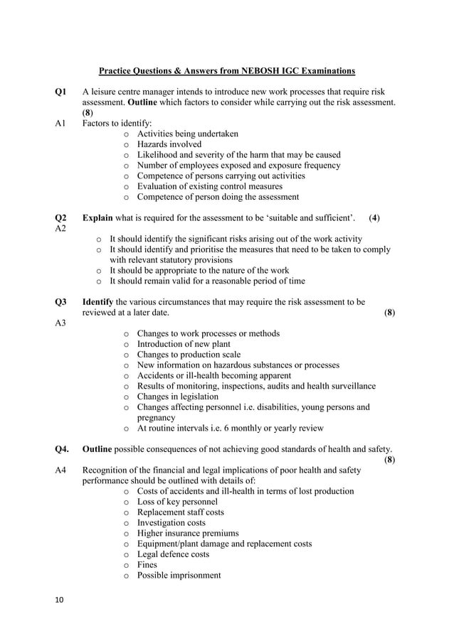 NEBOSH International General Certificate in Occupational Health and Safety Questions & Answers | PDF