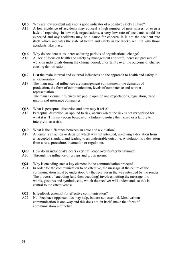 NEBOSH International General Certificate in Occupational Health and Safety Questions & Answers | PDF