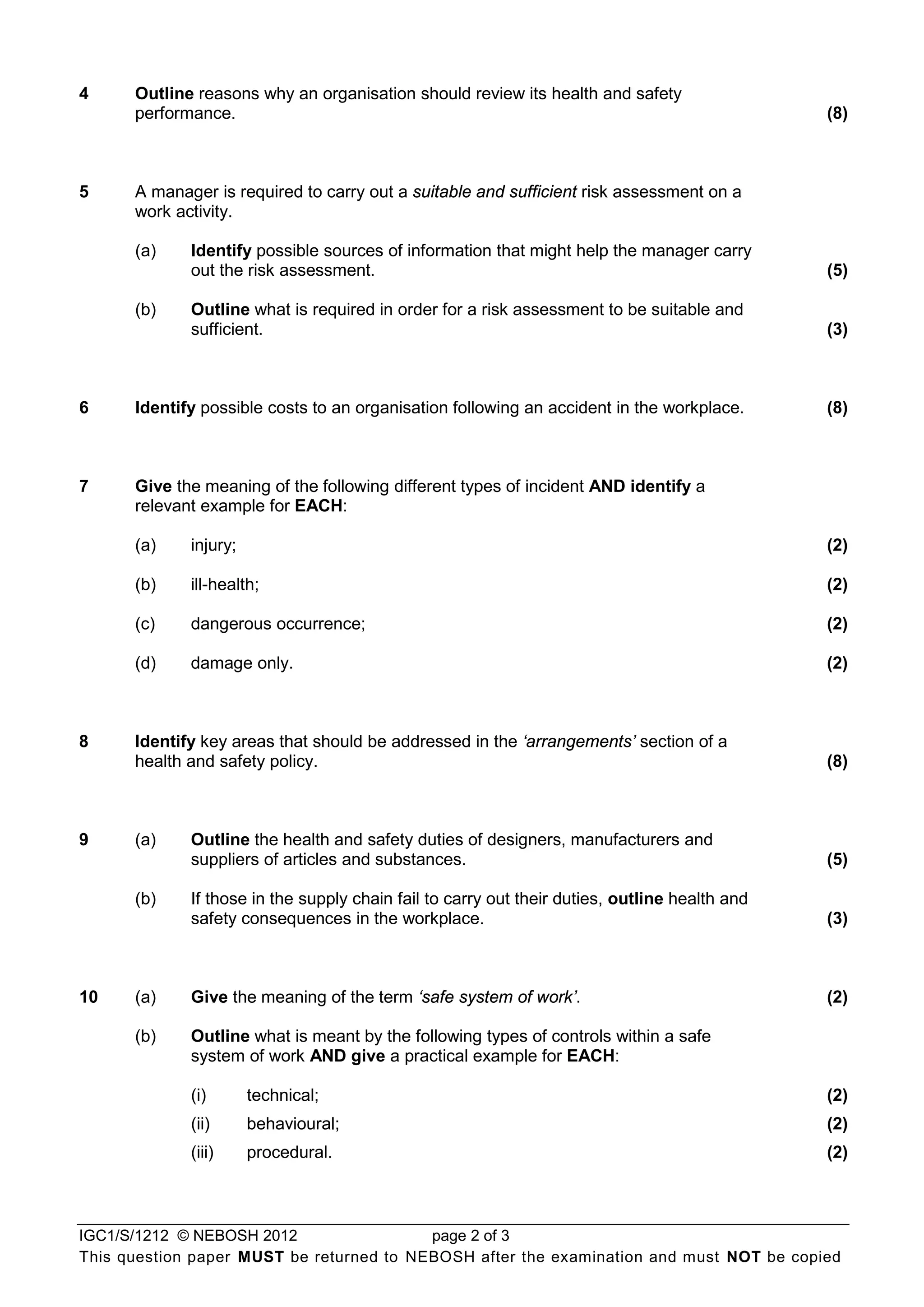 Nebosh igc1-past-exam-paper-december-2012 | PDF