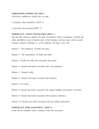 Nebosh hsw course syllabus | DOCX