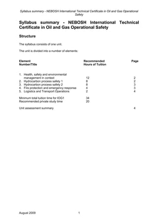 NEBOSH OIL AND GAS TECHNICAL CERTIFICATE IN OPERATIONS SAFETY | PDF
