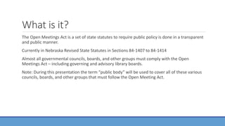 NCompass Live: Nebraska Open Meetings Act - An Overview and Update | PPT