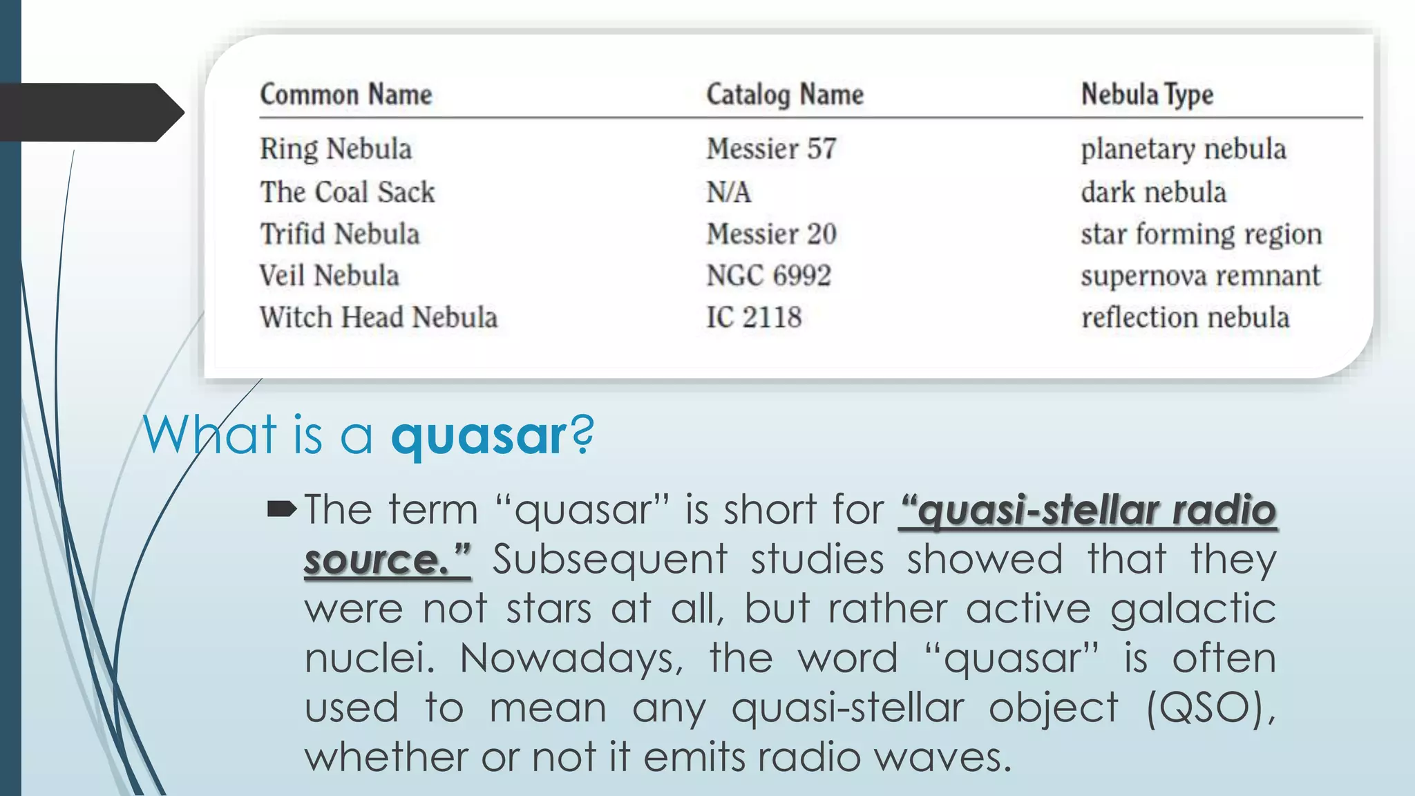 Nebulae, quasars, | PPTX