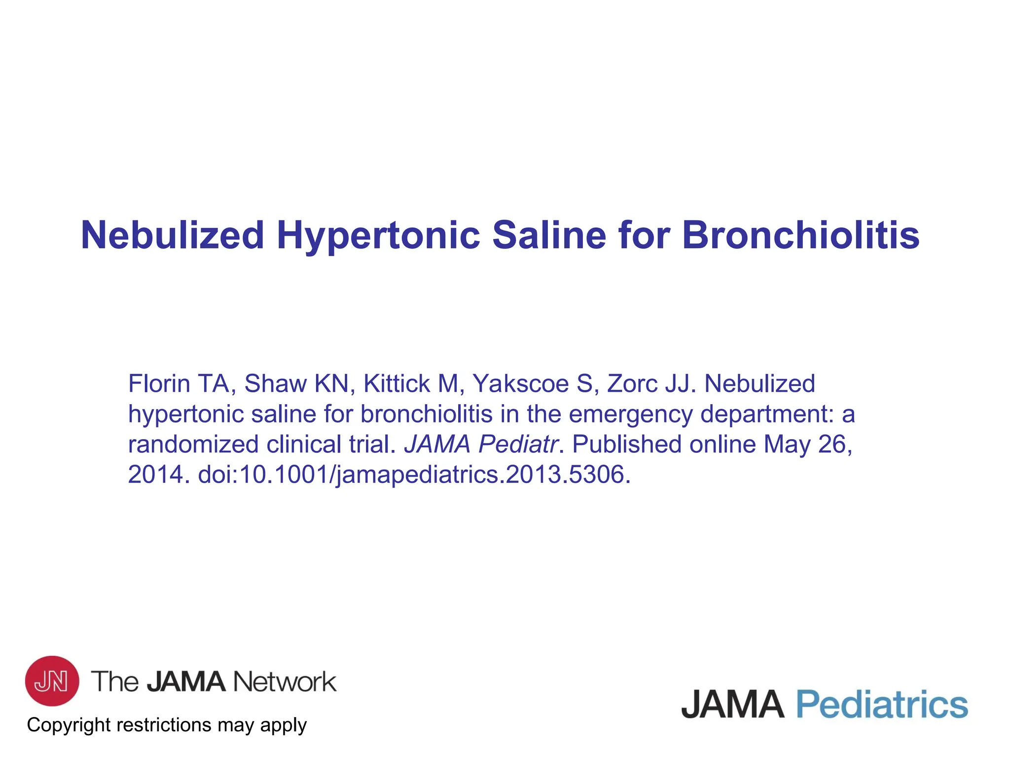 Nebulized Hypertonic Saline for Bronchiolitis.ppt