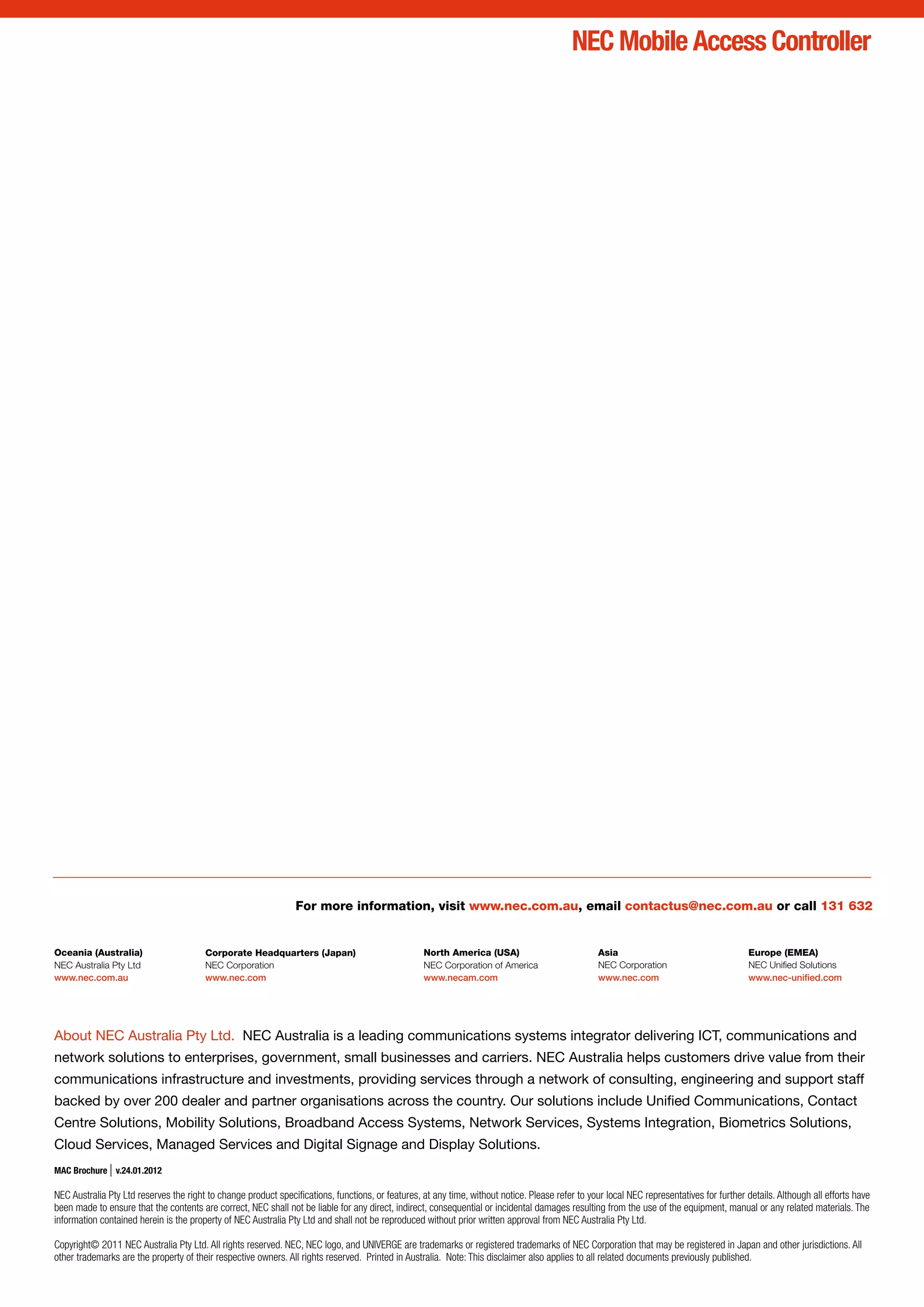 Nec mobile-access-controller-brochure | PDF | Operating Systems ...