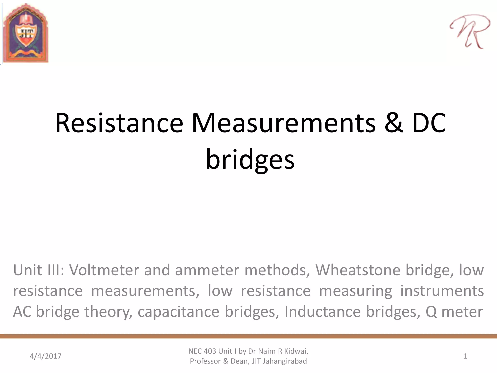 Resistance measurement; DC bridges | PPT