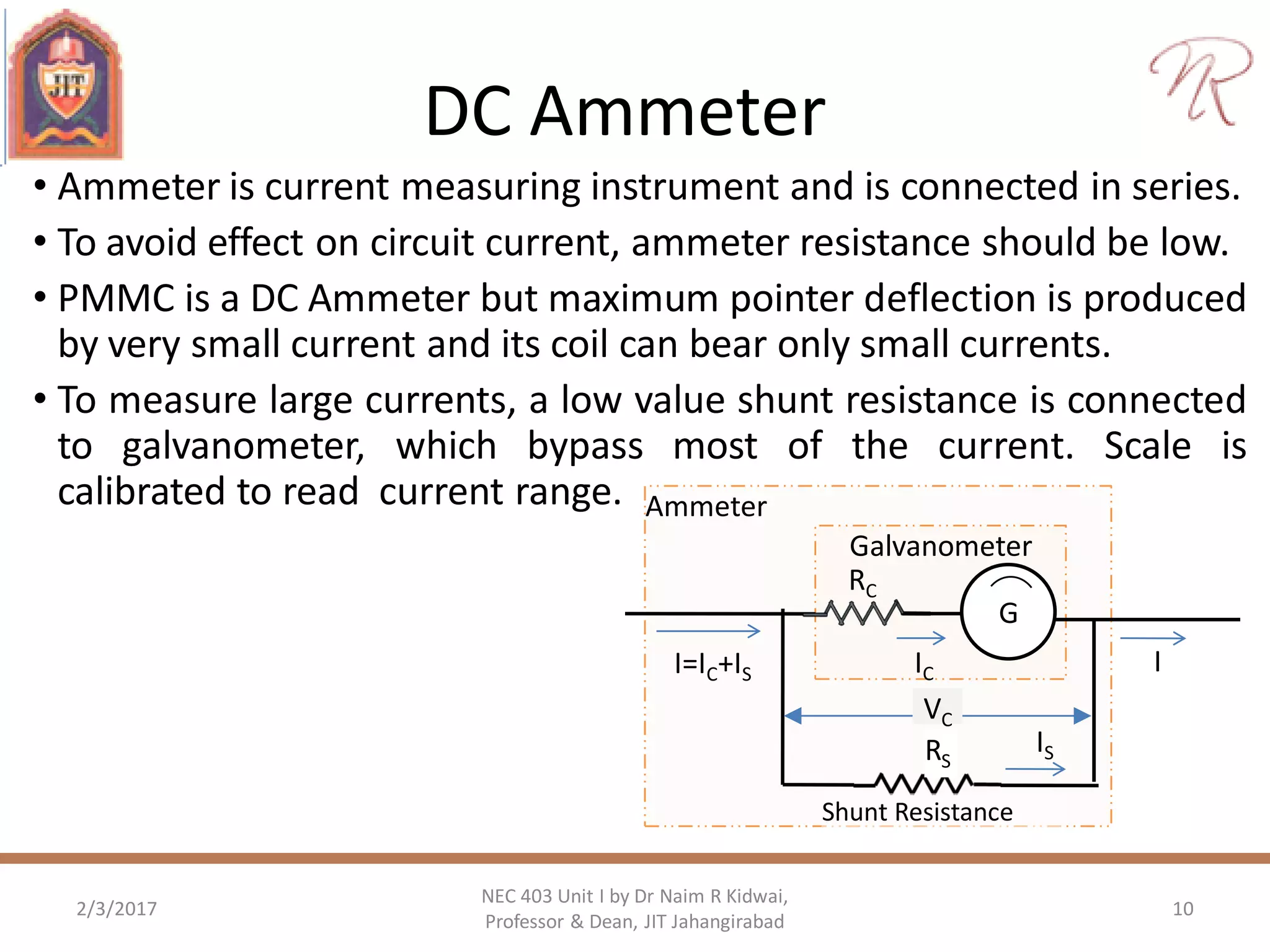 PMMC instruments, Galvanometer, DC Voltmeter, DC Ammeter | PDF