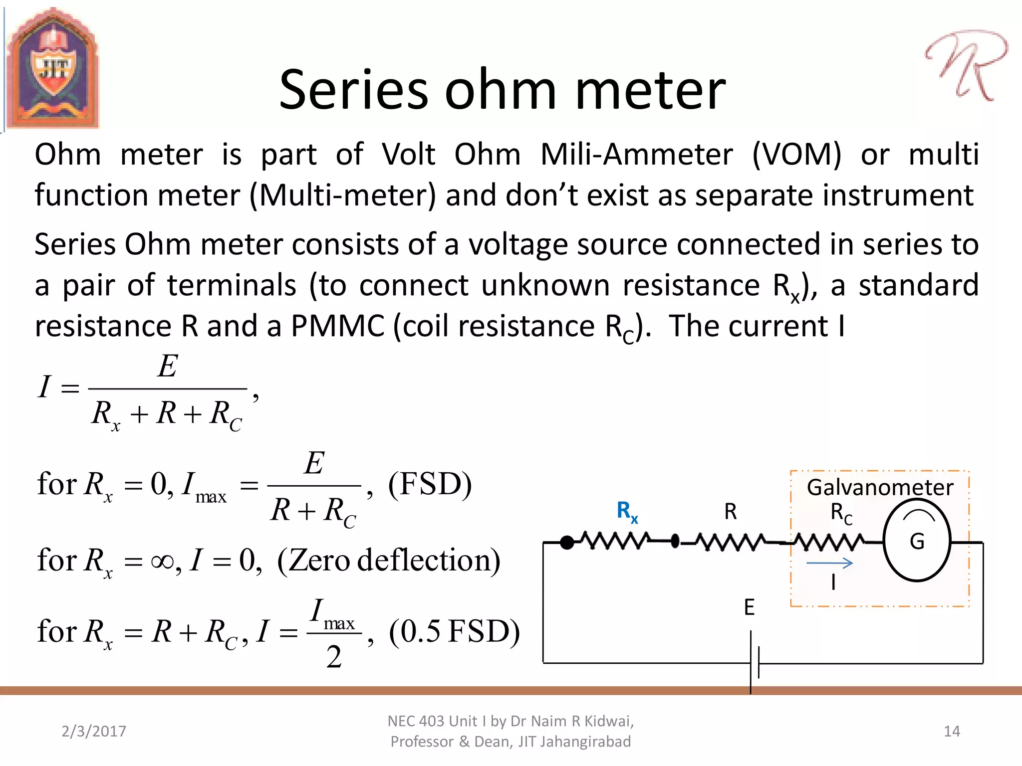 PMMC instruments, Galvanometer, DC Voltmeter, DC Ammeter | PDF