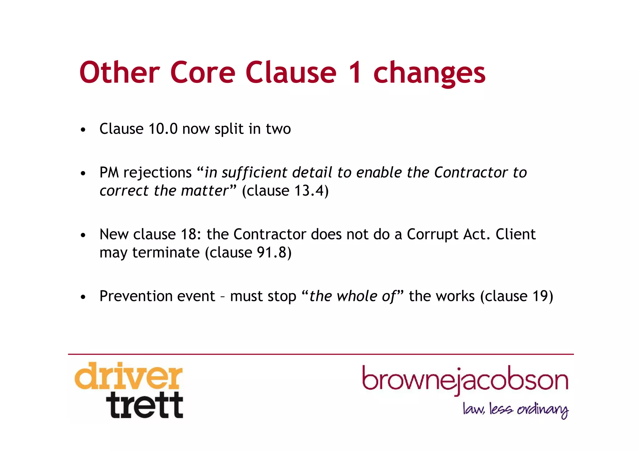 NEC4 overview: key changes and impacts - Birmingham, September 2017 | PDF